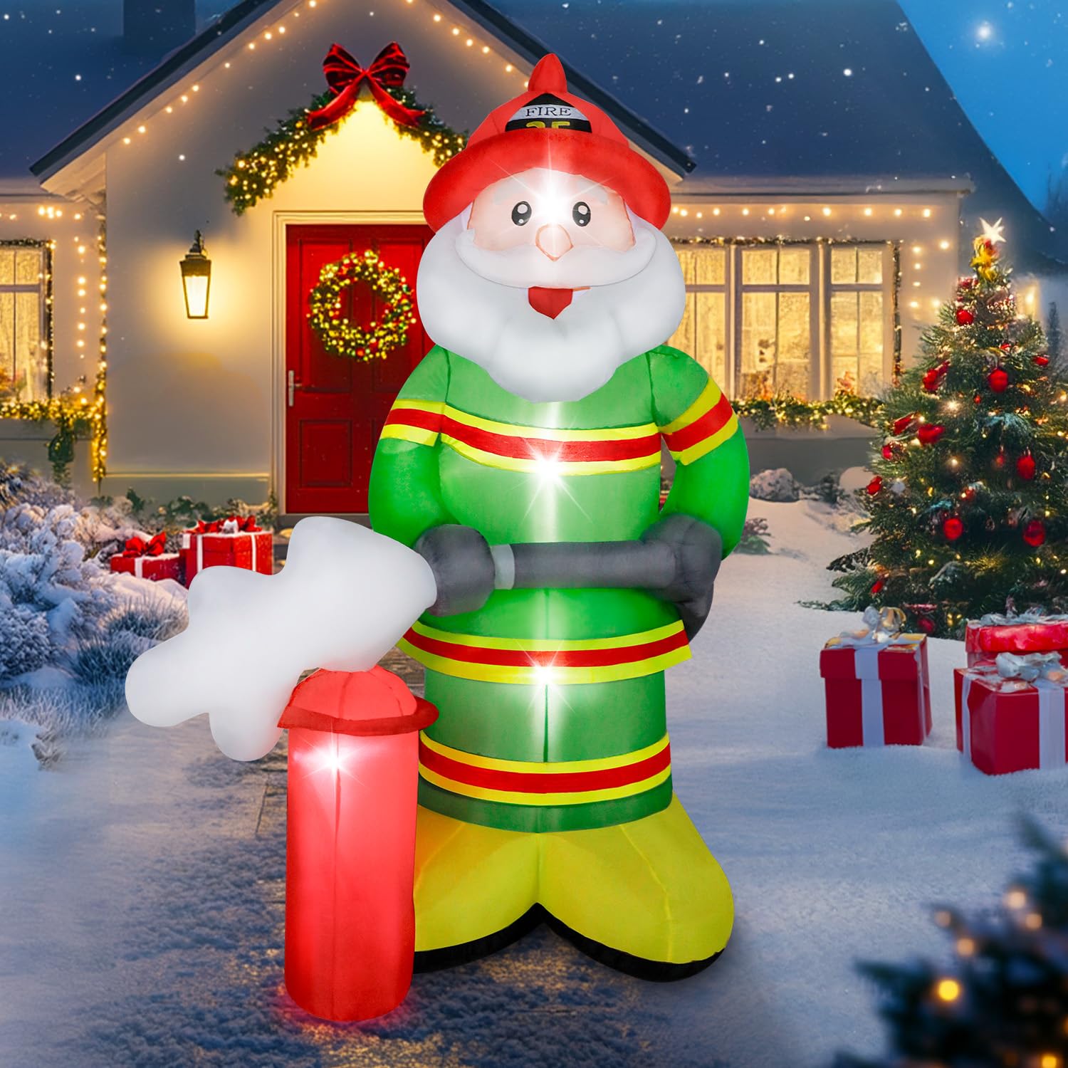 Amazon.com: Christmas Inflatable Santa Claus Firefighter Decoration,7FT ...