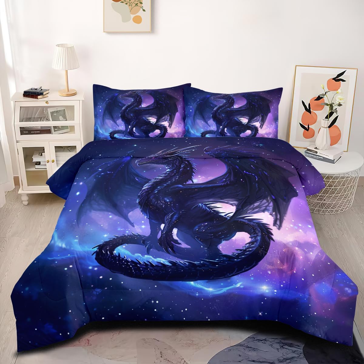 Amazon.com: CCoutueChen Black Dragons Bedding Set Outer Space Starry ...