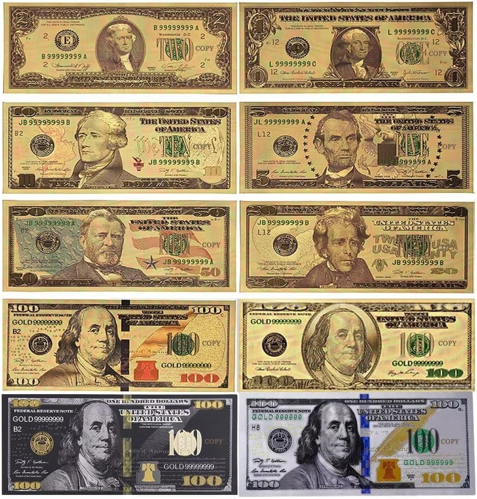YIQILAFADA 10 pcs Set Dollar Bills, New 100 Dollar Bills 100/50/20/10/5 ...