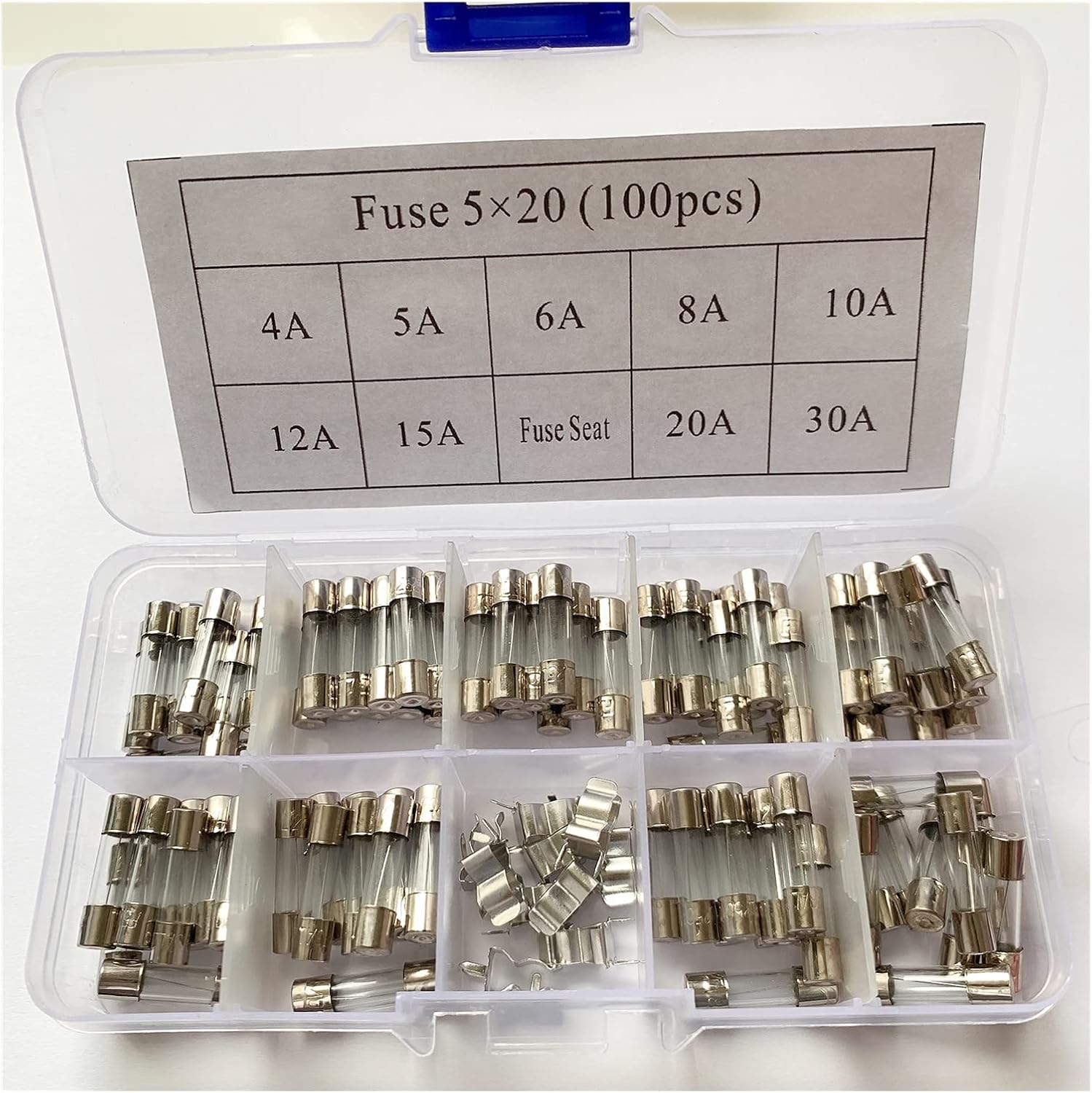 Amazon.co.jp: ヒューズ 100個/セット 5x20mm速断ヒューズキット 各種仕様 4A 5A 6A 8A 10A 12A ...