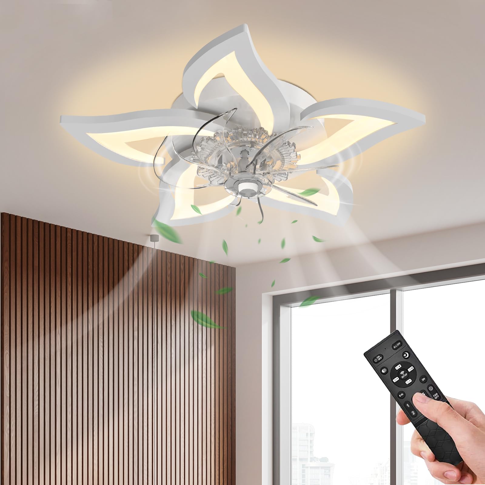 Modern Flush Mount Ceiling Fan Art 30 Inch Modern Matte Black Indoor
