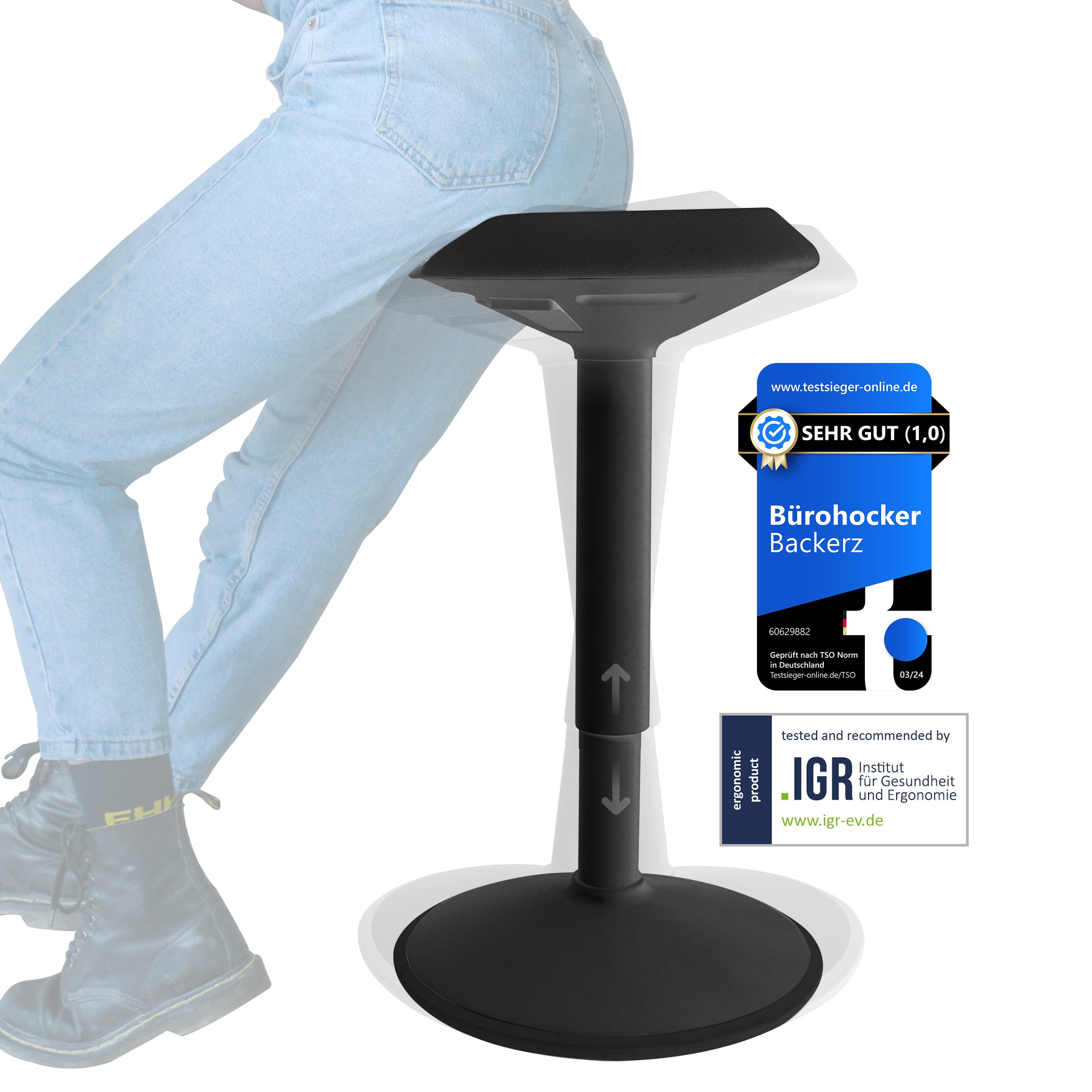 Backerz Ergonomischer Hocker - Bürohocker mit 40-60 cm Höhenverstellung ...