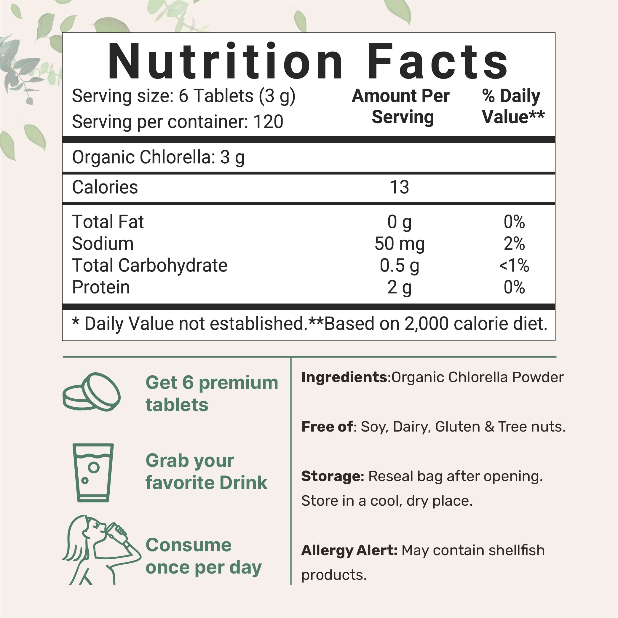 Organic Chlorella Tablets, 3000mg Per Serving, 720 Tabs, 4 Months ...