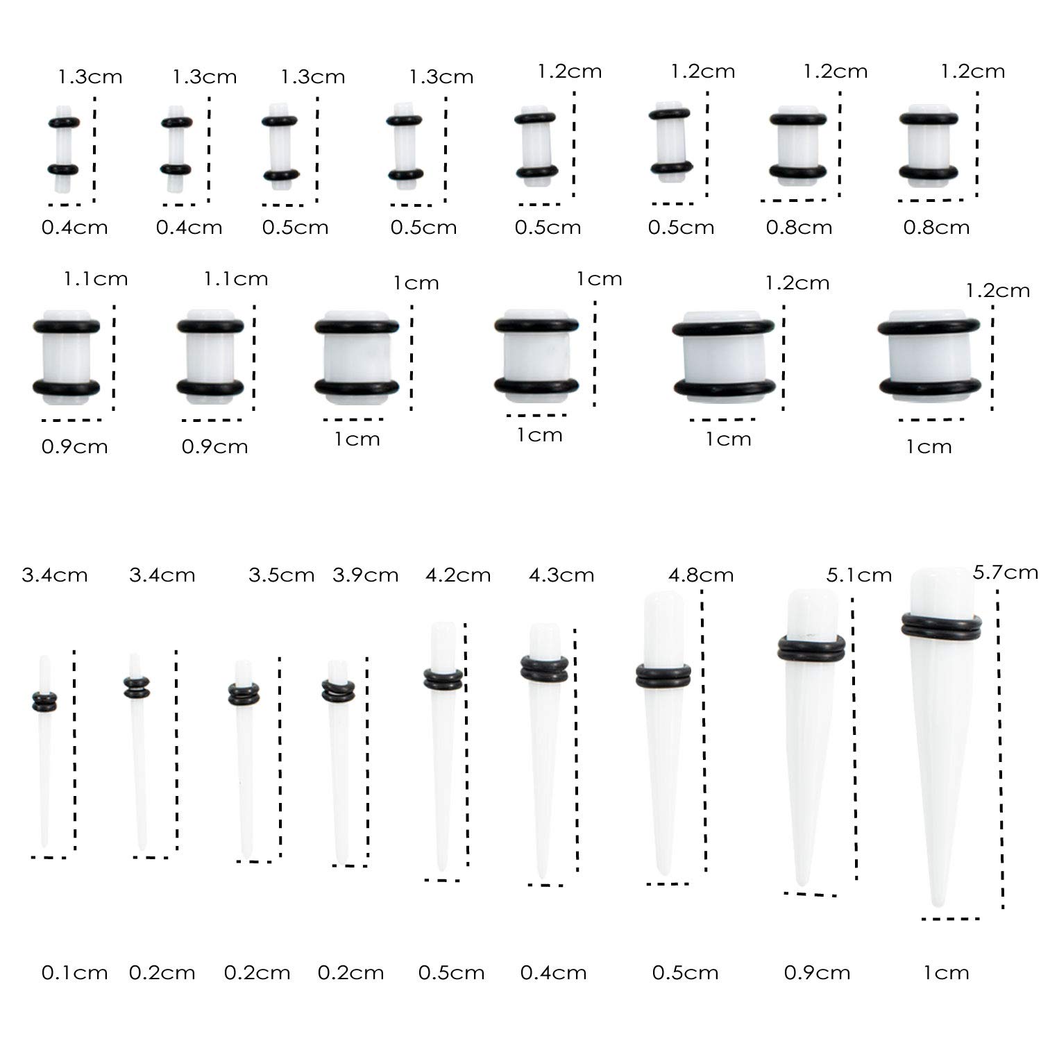 Tapers And Plugs Size Chart 54PC Ear Stretching Kit 14G 12mm