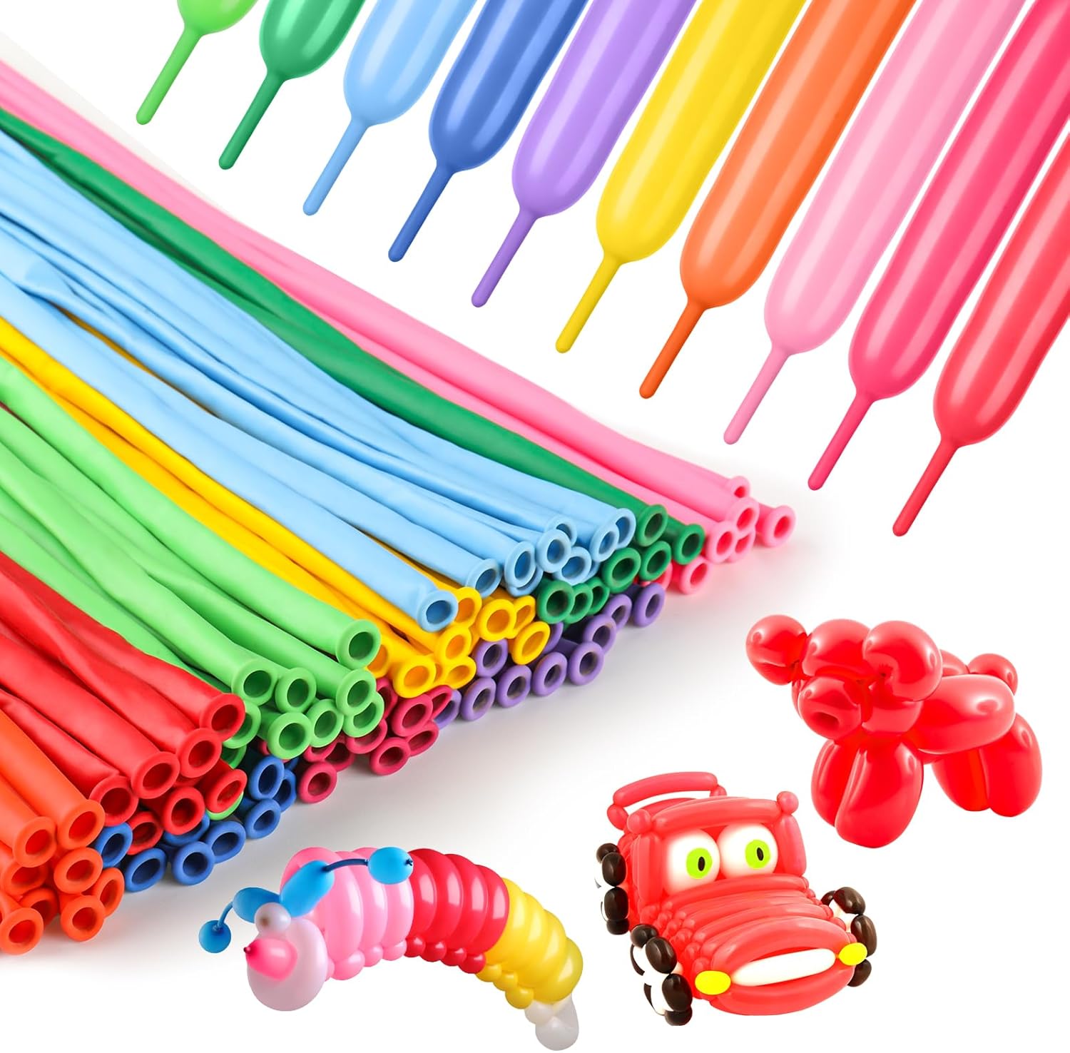 Amazon.com: Voircoloria 100Pcs 260 Balloons Rainbow Long Balloons for ...