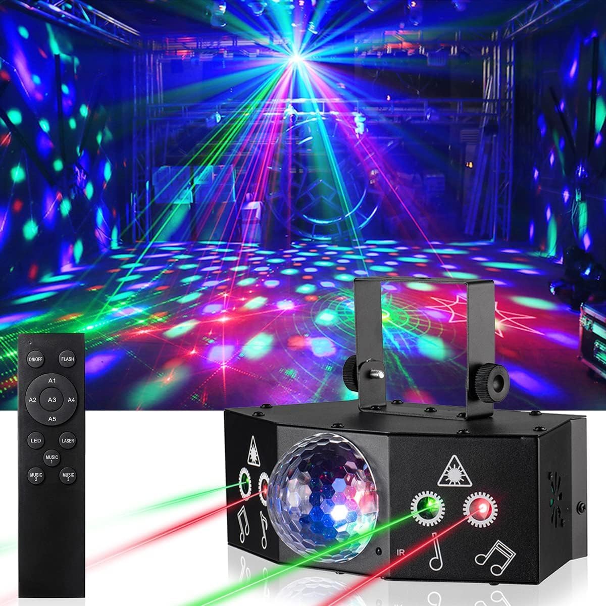 Pack of 2, Remote Control Portable Sound Activated Party Lights for ...