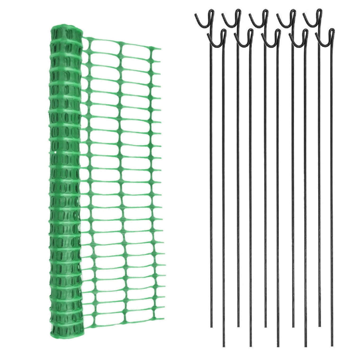 Green Barrier Mesh 80gsm Temporary Fence 1m x 15m & 10 Metal Fencing ...