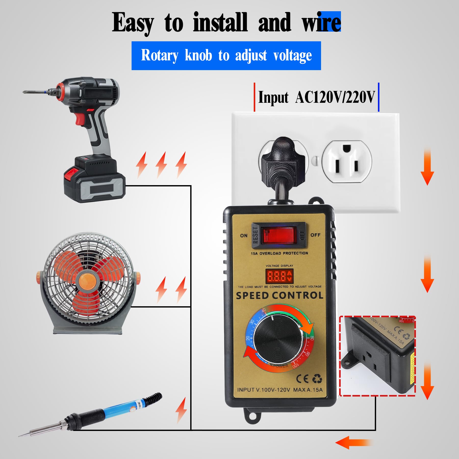 Snapklik.com : Fan Speed Controller, AC Motor Speed Controller 120V, Rheostat Variable Speed ...