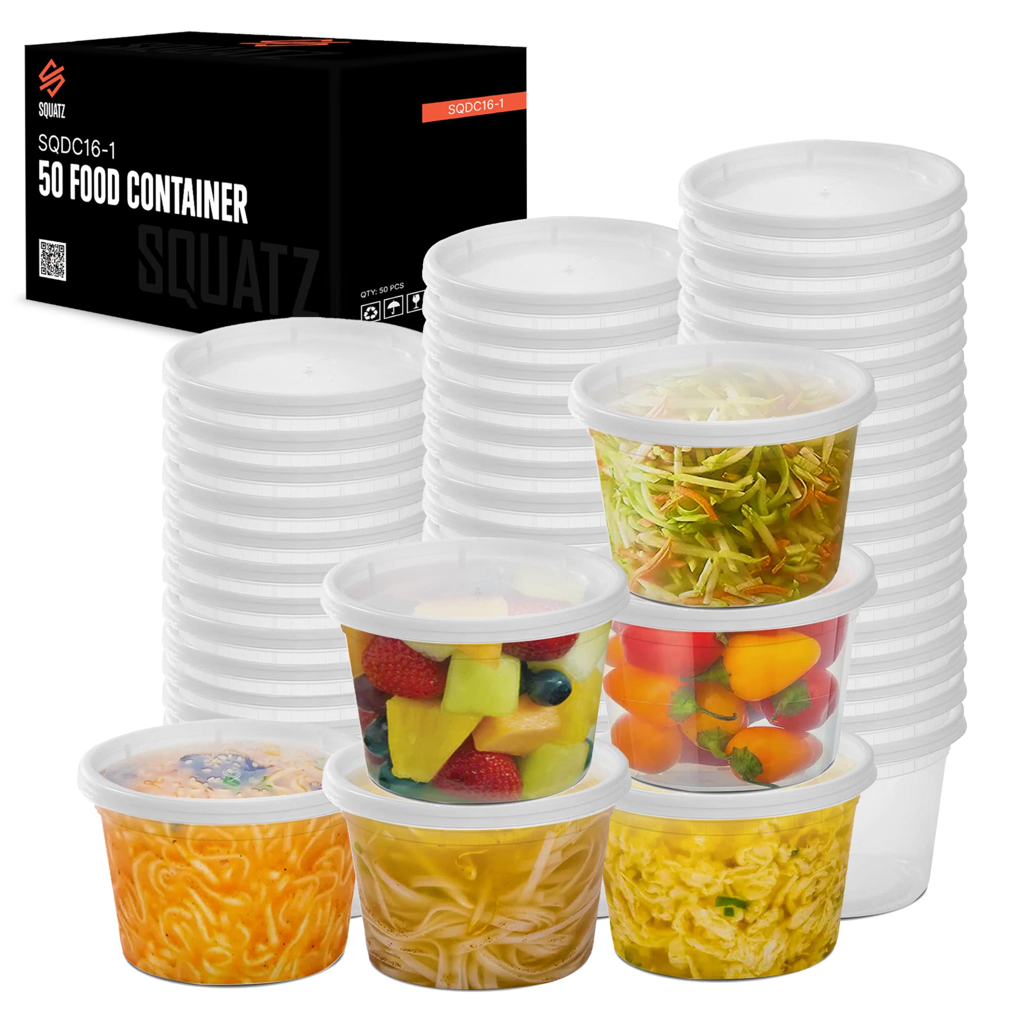 Amazon.com: SQUATZ 50 Microwavable Food Container - 16oz Translucent ...