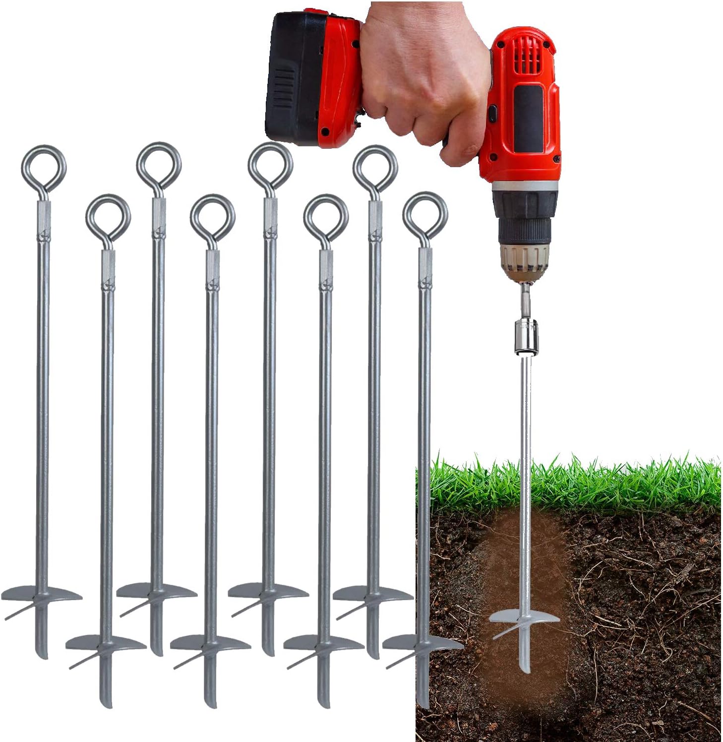 Amazon.com: Powerful 8-Piece 18" Earth Auger Shed Anchor Kit - 1000 LBS ...