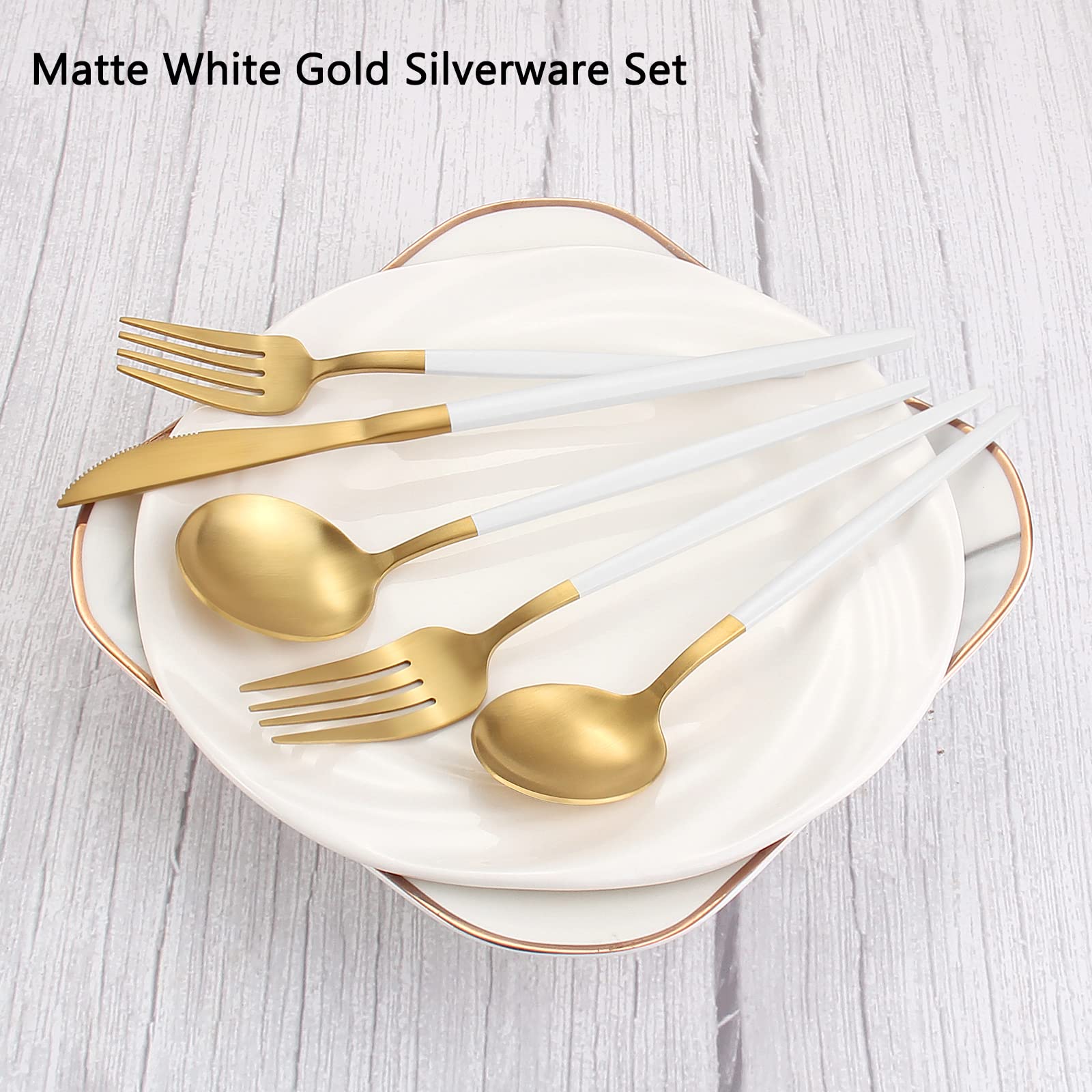 Snapklik.com : Matte White Gold Silverware Set, 20-Piece Stainless ...