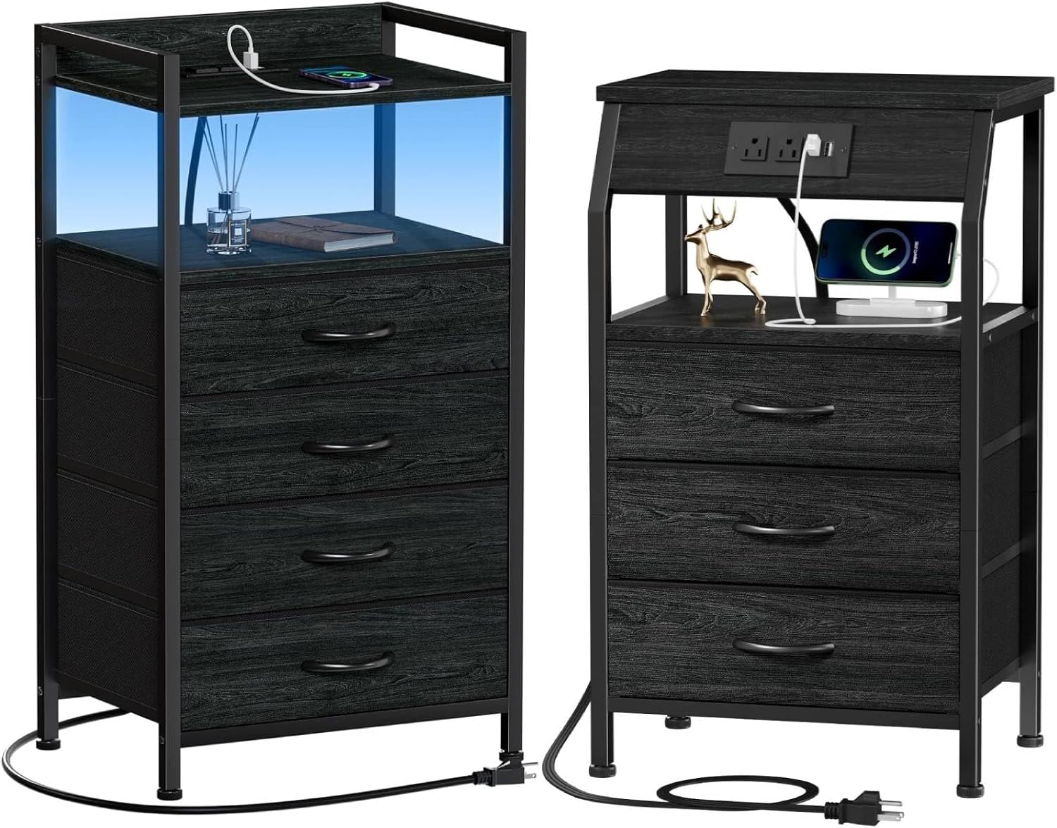 Amazon.com: Furnulem 4 Drawer Nightstand with Led Light + Night Stand ...