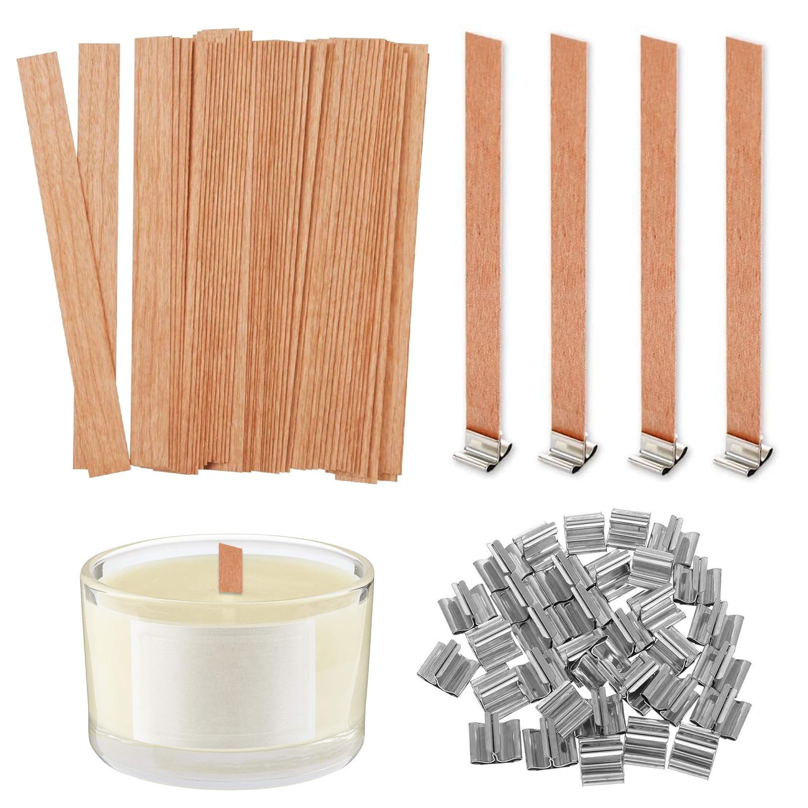 25 Set 13cm Wood Candle Wicks with Iron Stand Sustainer, DIY Handmade ...