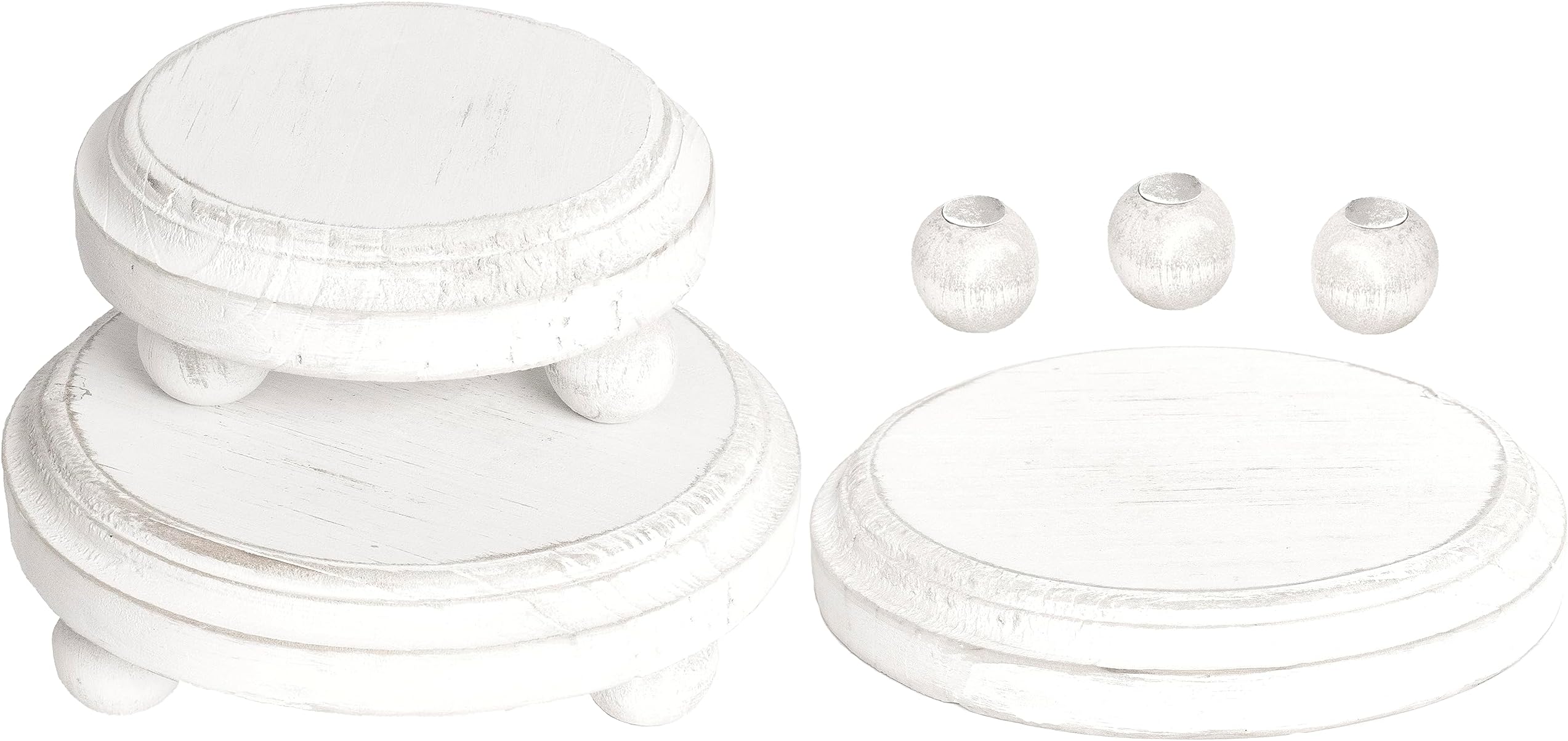 Amazon.com: Candle Pedestal [Set of 2] Round Rustic Wood Beaded Risers ...