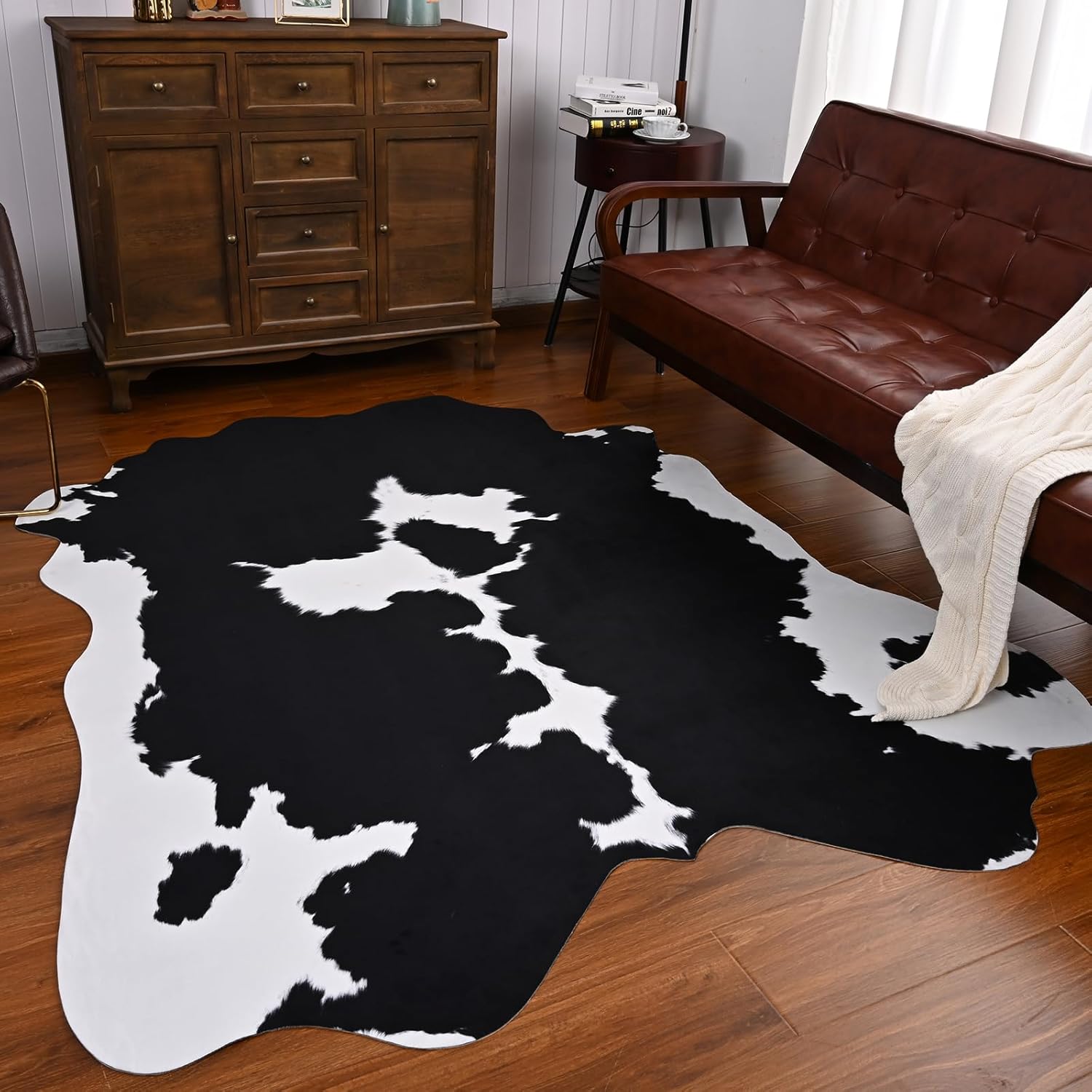 Amazon.com: Comeet Faux Cowhide Rug 5.2 x 6.2 Feet, Large Cow Rug ...