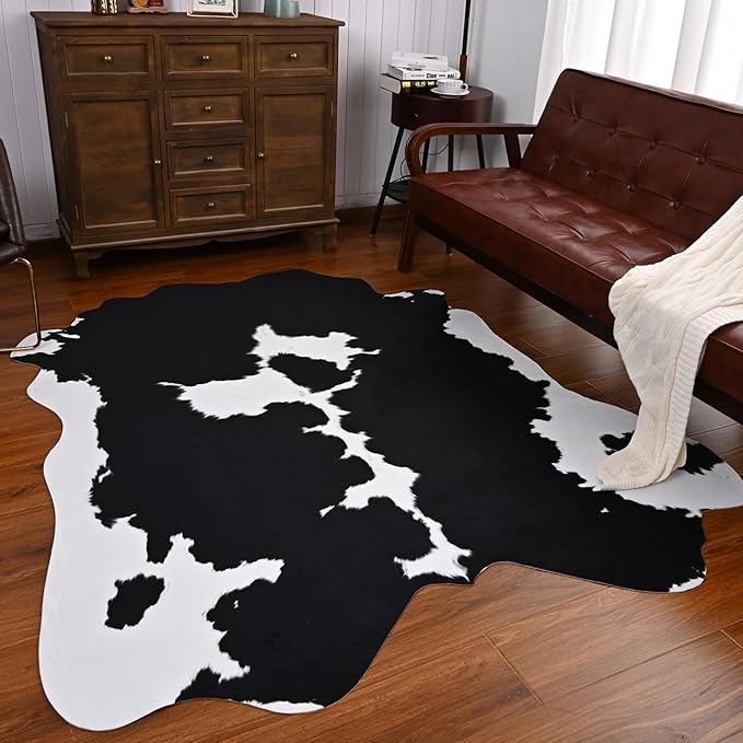 Amazon.com: Comeet Faux Cowhide Rug 5.2 x 6.2 Feet, Large Cow Rug ...