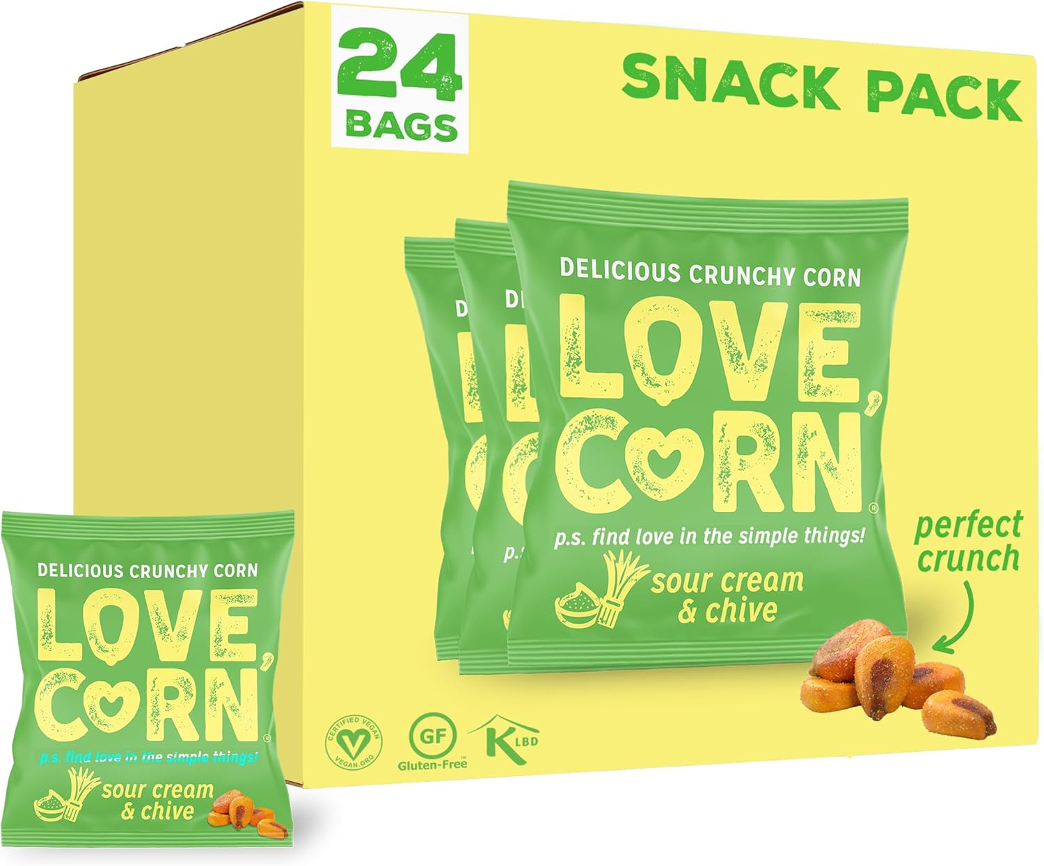 LOVE CORN Sour Cream & Chive Crunchy Corn Snack 20g x 24 Bags – Healthy ...