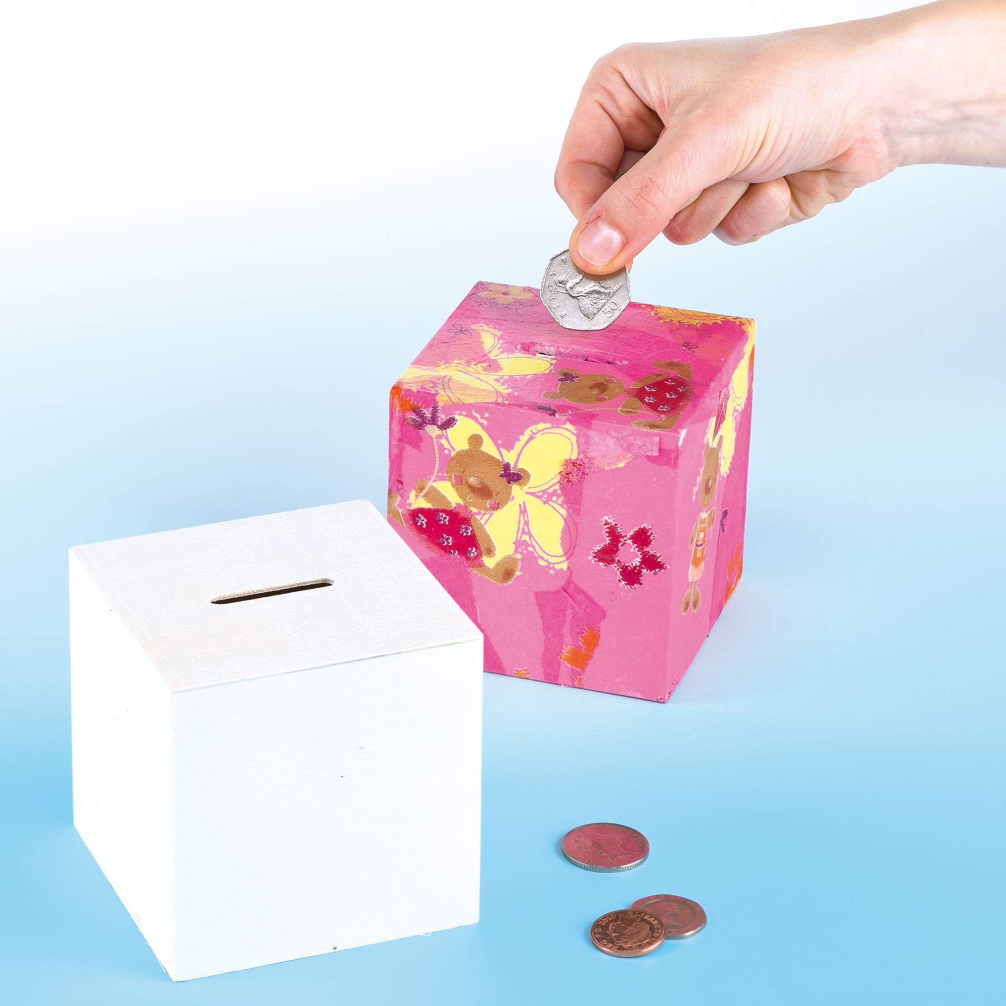 Buy Wooden Cube Money Boxes 8.5cm with Removable Stopper For Children ...