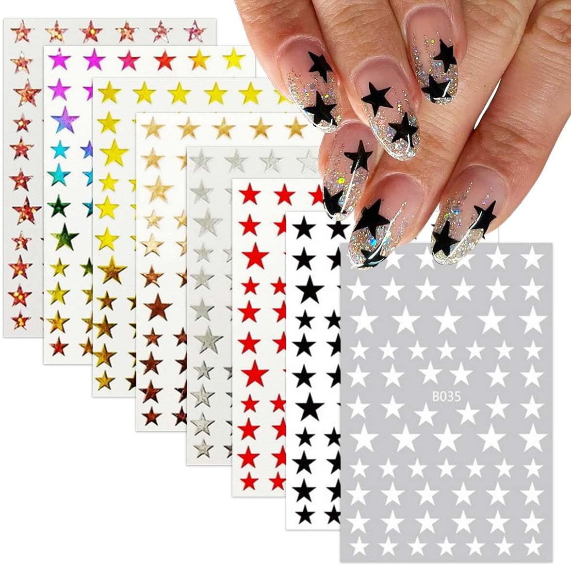 Amazon.com: Star Nail Aurora Silver Star Nail Art Decal Stickers for ...