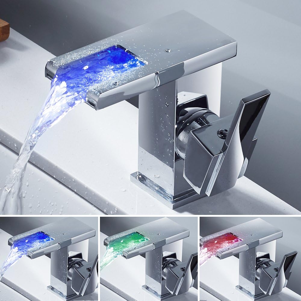 LITTLEGRASS LED Bathroom Sink Faucet Widespread Waterfall Spout Faucet ...