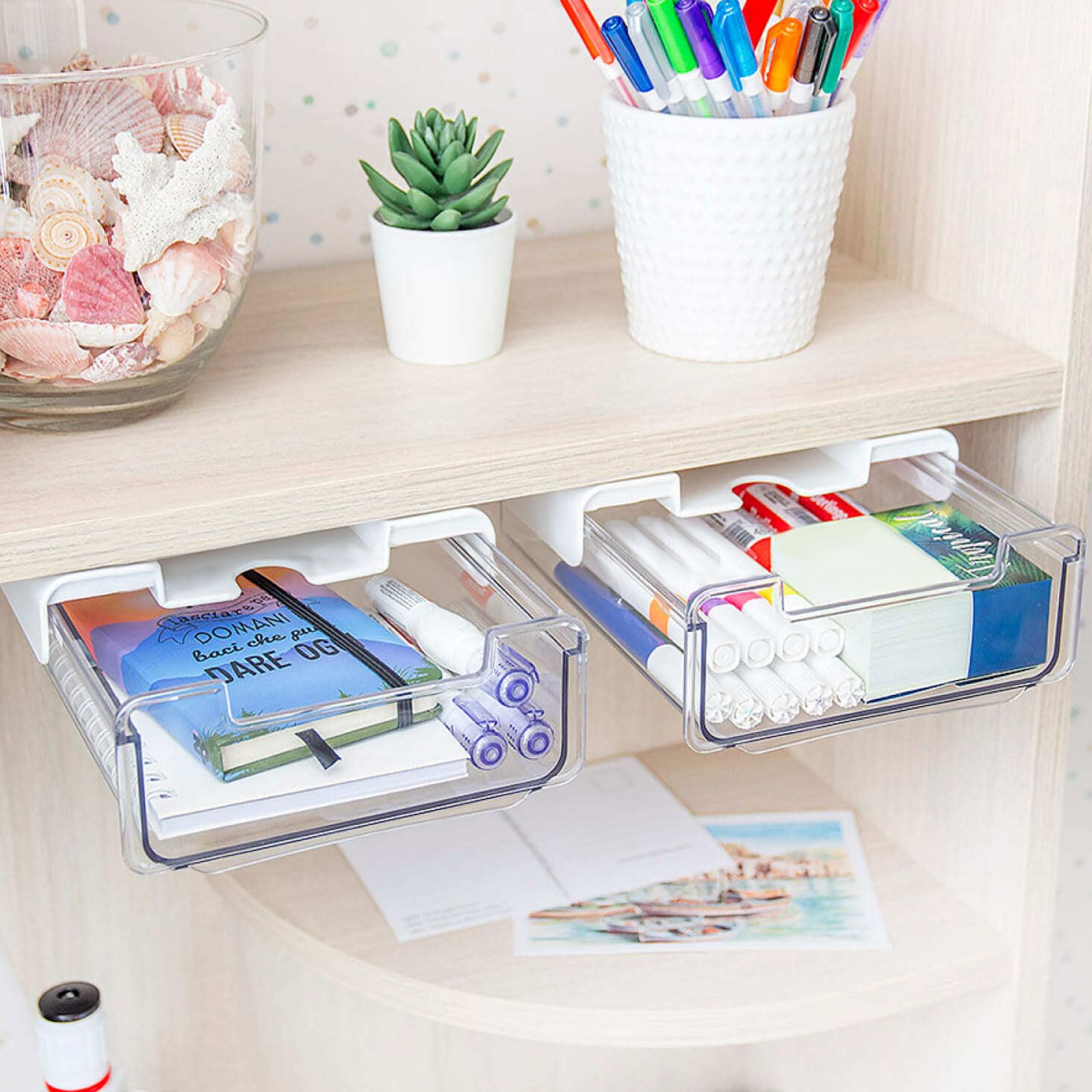 Snapklik.com : 5 Pack Under Desk Drawer Slide Out, Self-Adhesive Under ...