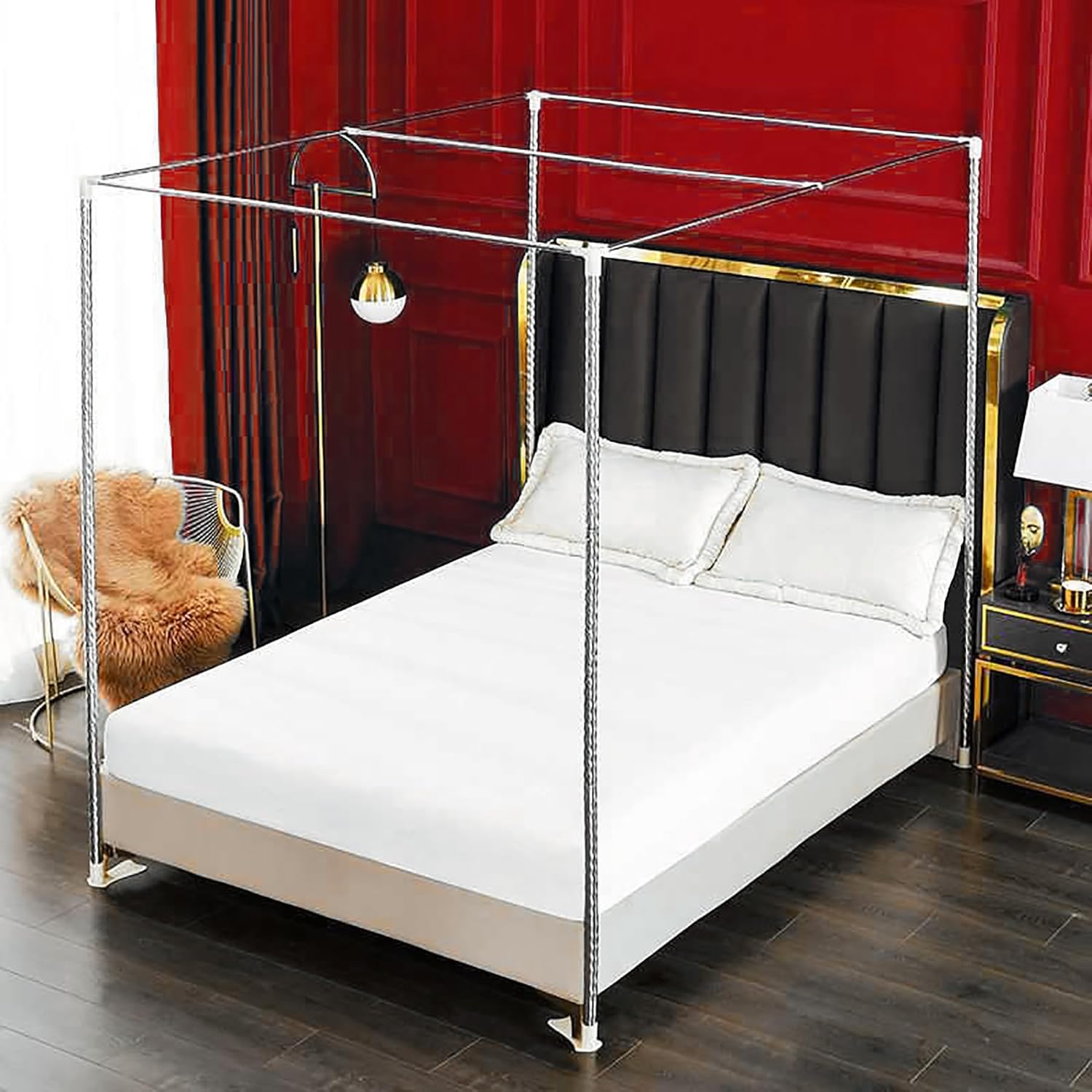 Amazon.com: LONONE Silver Canopy Bed Frame Queen Full Size Bed Frame ...