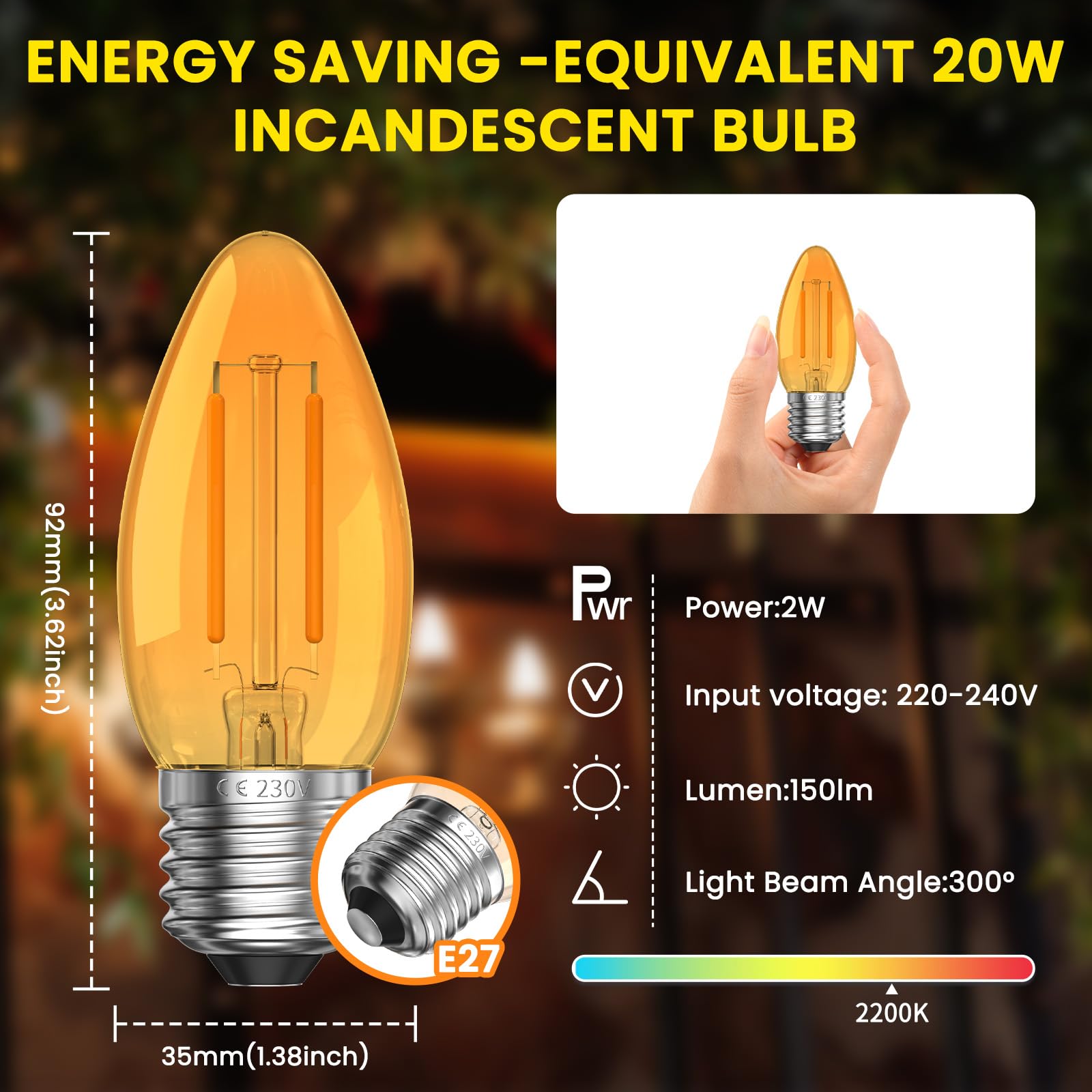 Low Watt Candelabra Bulbs Warm White LED Light Bulb (5 W, B22, 80 Lm)