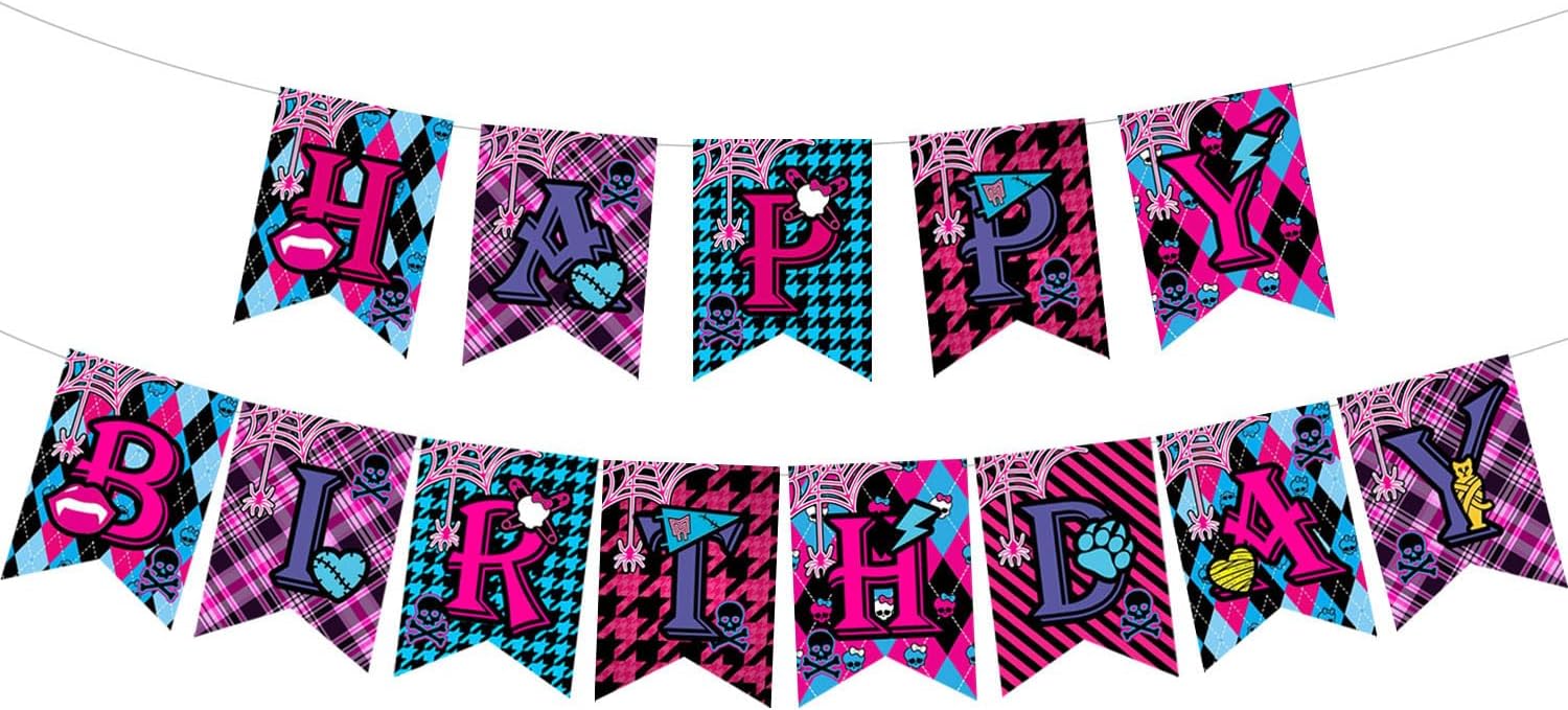 Amazon.com: Monster Girl Birthday Party Supplies, Happy Birthday Banner ...