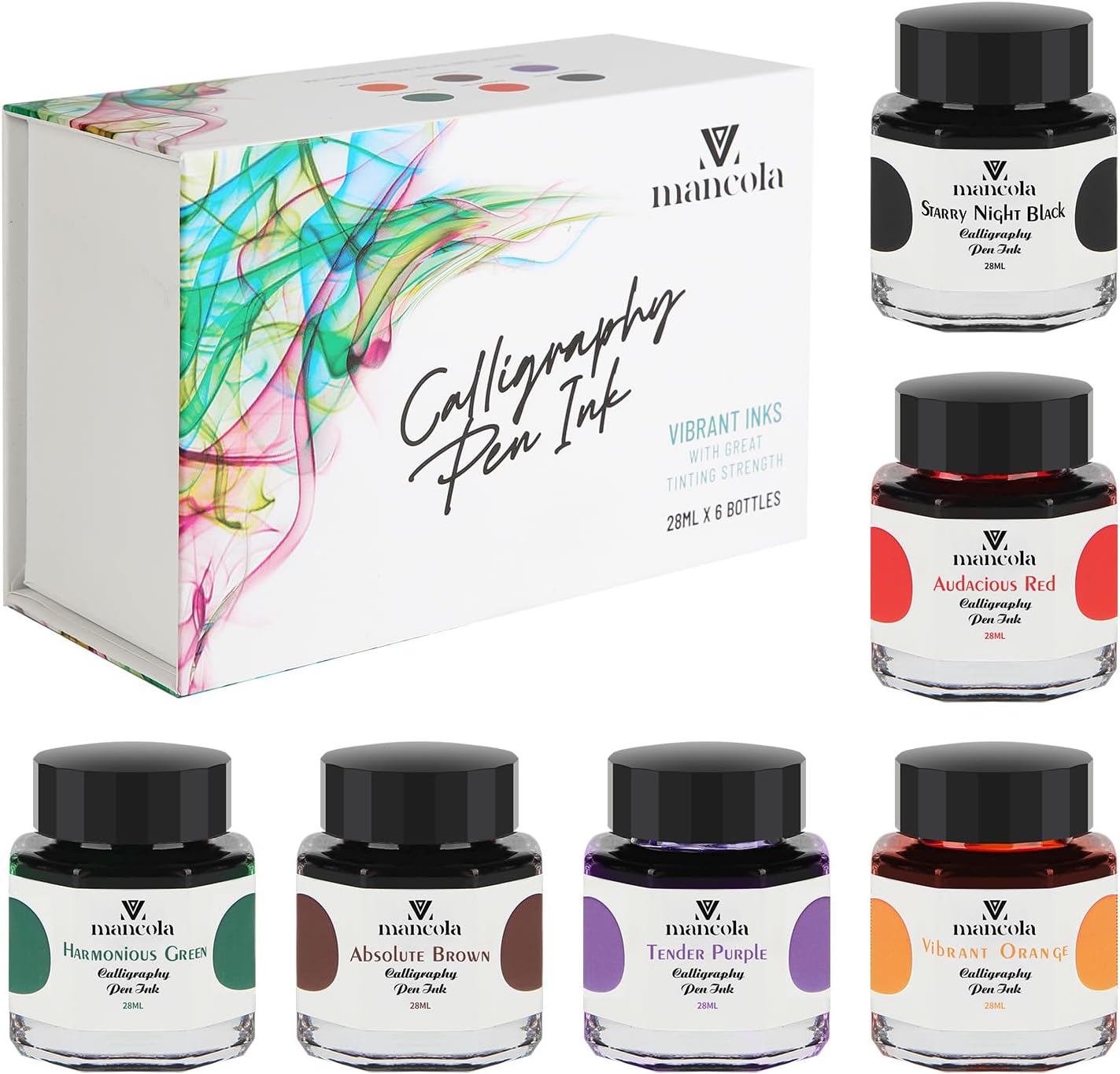 Amazon.com : Mancola 6 Colors Calligraphy Pen Ink, Dip Pen Ink Set Non ...