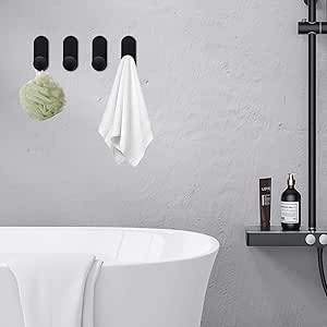 JINHZIXIU Black Adhesive Hooks, 4 Pack Wall Hooks Heavy Duty ...