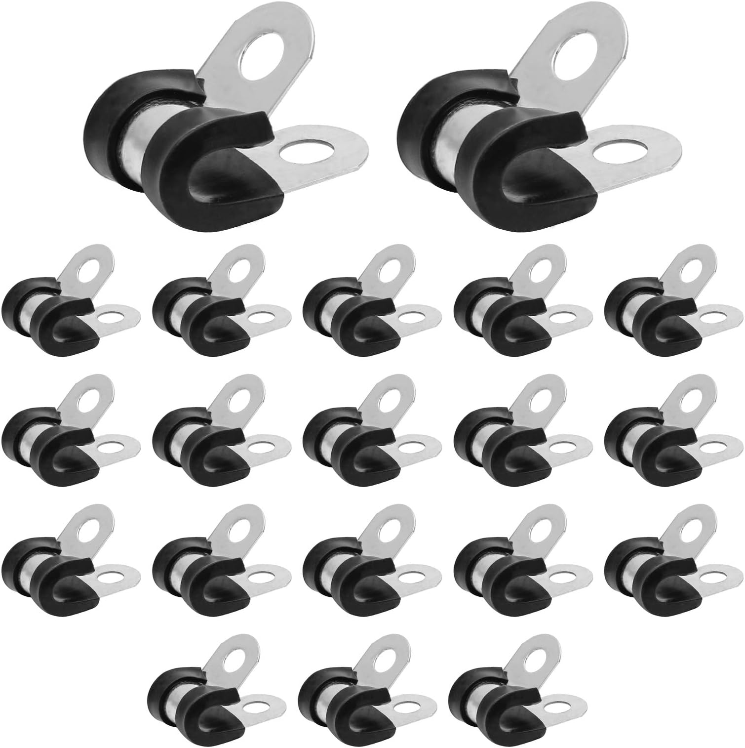 Bonsicoky 20Pcs 1/4 Inch Stainless Steel Cable Clamps, Rubber Cushioned ...