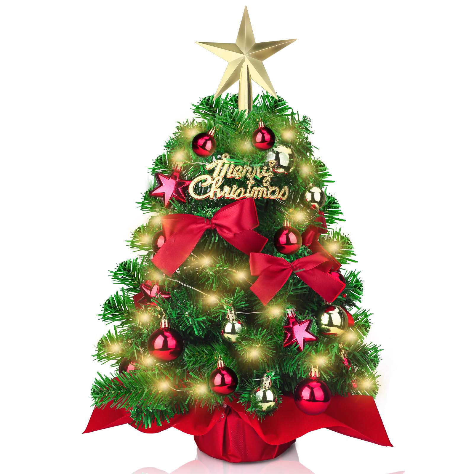 Amazon.com: Komzon Mini Christmas Tree With Lights, Small Prelit Table ...