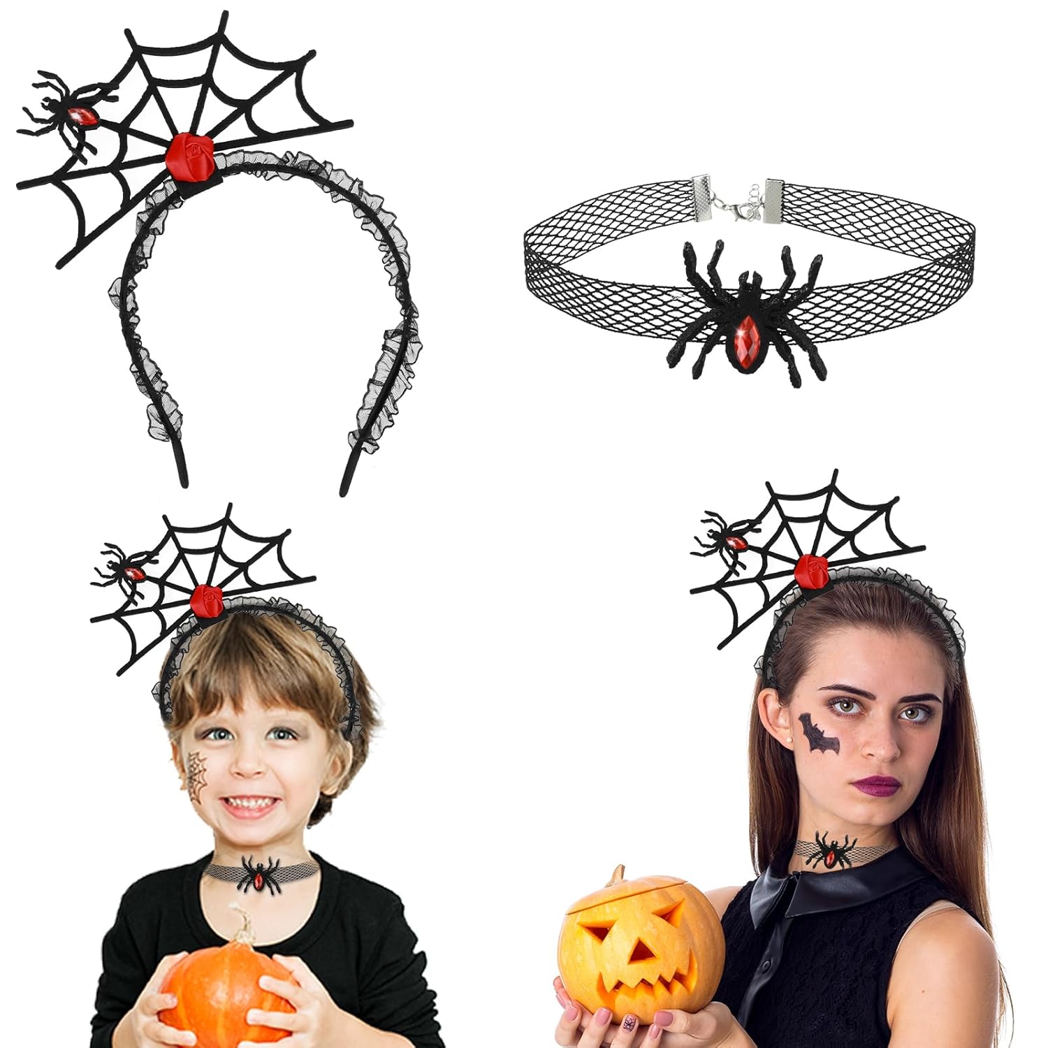 Amazon.com: Amaxiu Halloween Spider Headband Necklace Set, Halloween ...