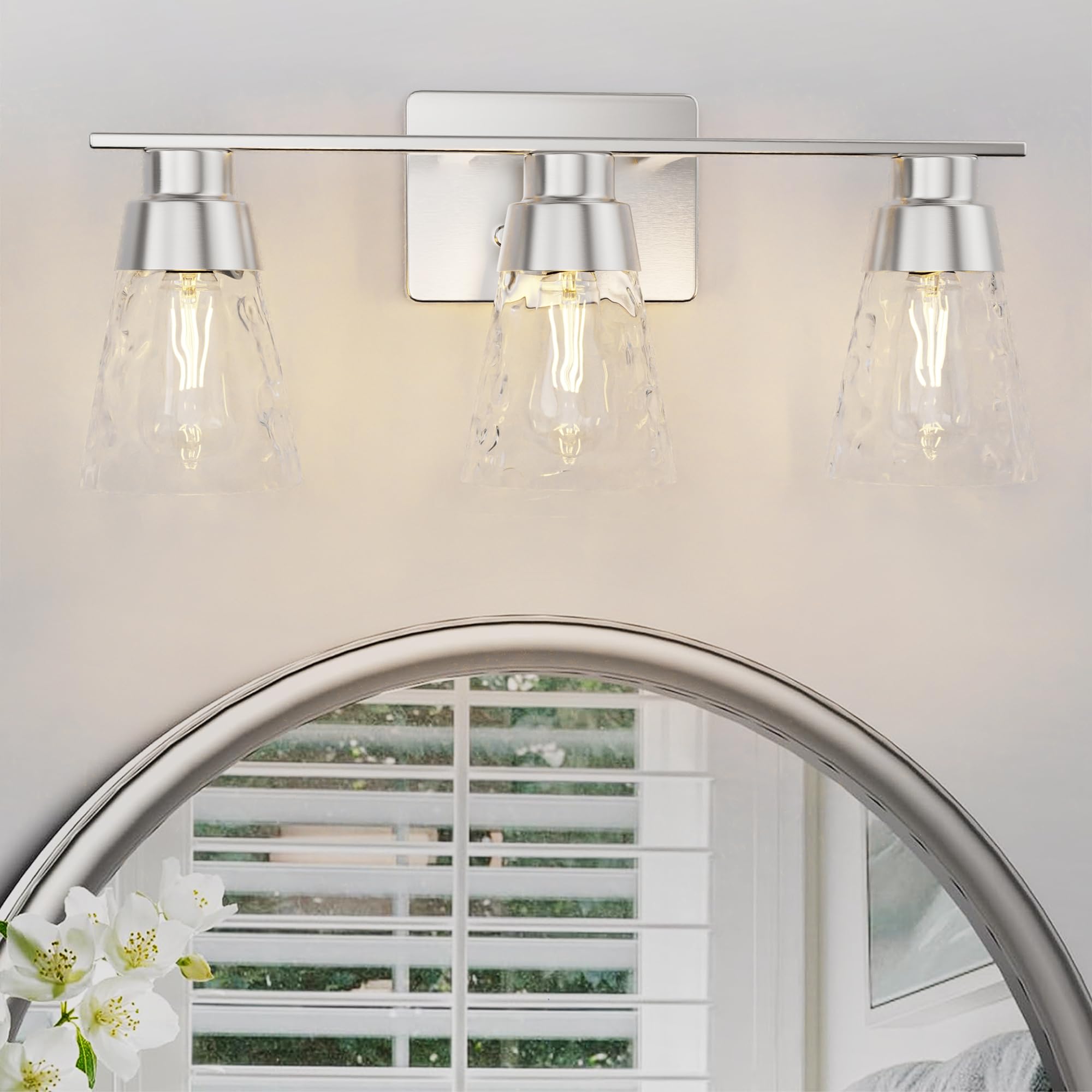 Kalium Bathroom Light Fixtures, 3 Light Brushed Nickel Bathroom Vanity ...