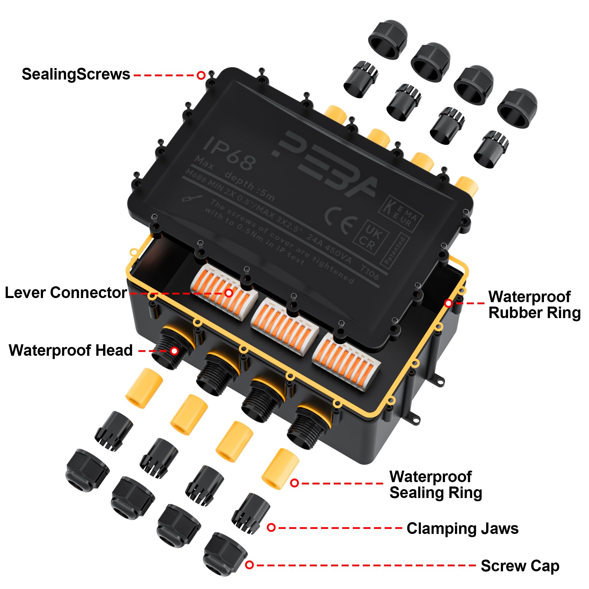 PEBA IP68 Waterproof Junction Box,Waterproof Cable Connector Outdoor, 8 ...