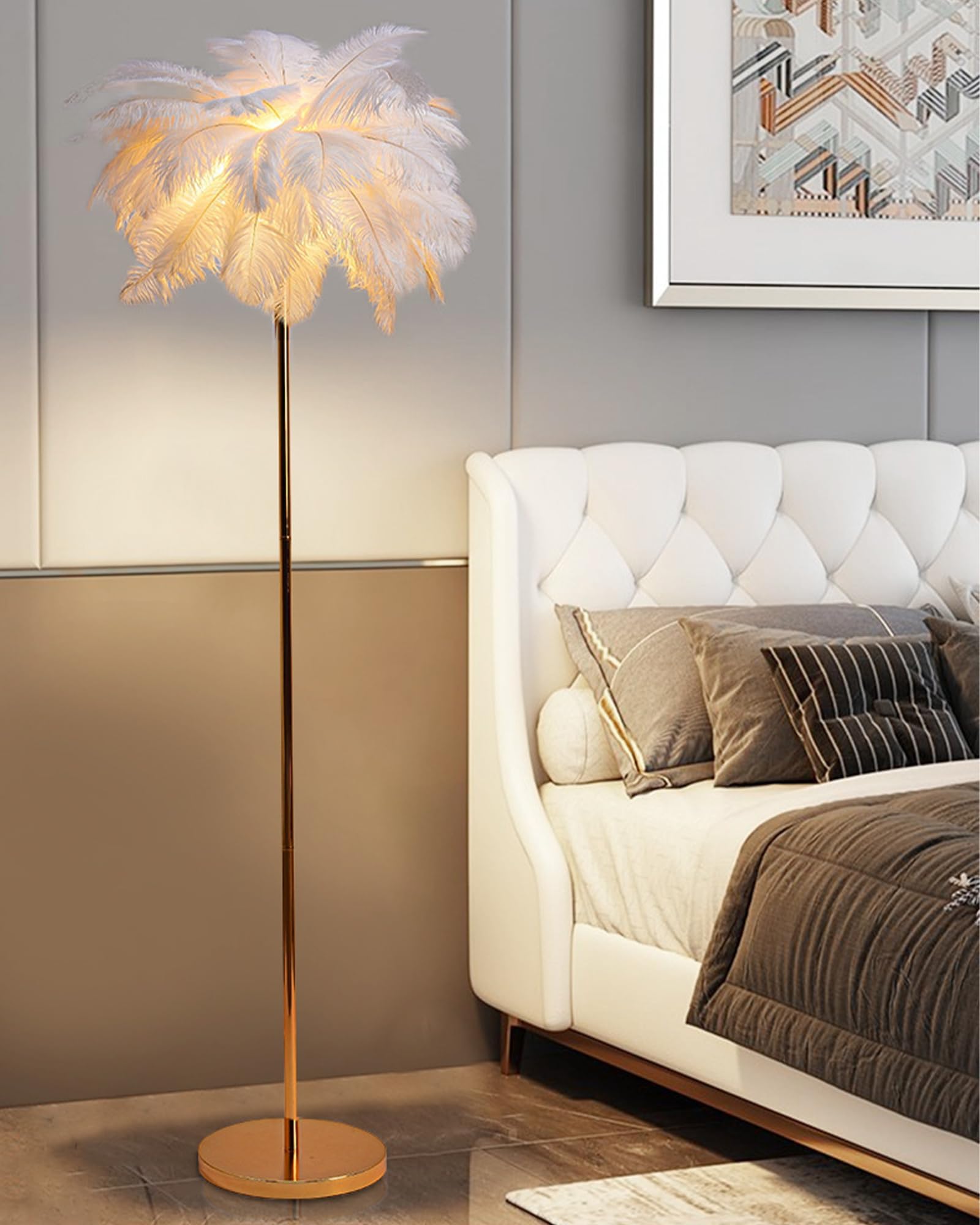 Feather Lamp，Natural Ostrich Feather Floor Lamp,Simple Modern Bedroom ...