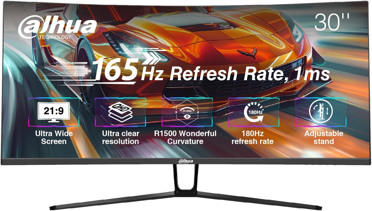 Monitor Gamer Ultrawide Dahua 30'' WFHD 200Hz 1MS DCR Inteligente Adaptive-Sync HDMI DP VA Preto ...