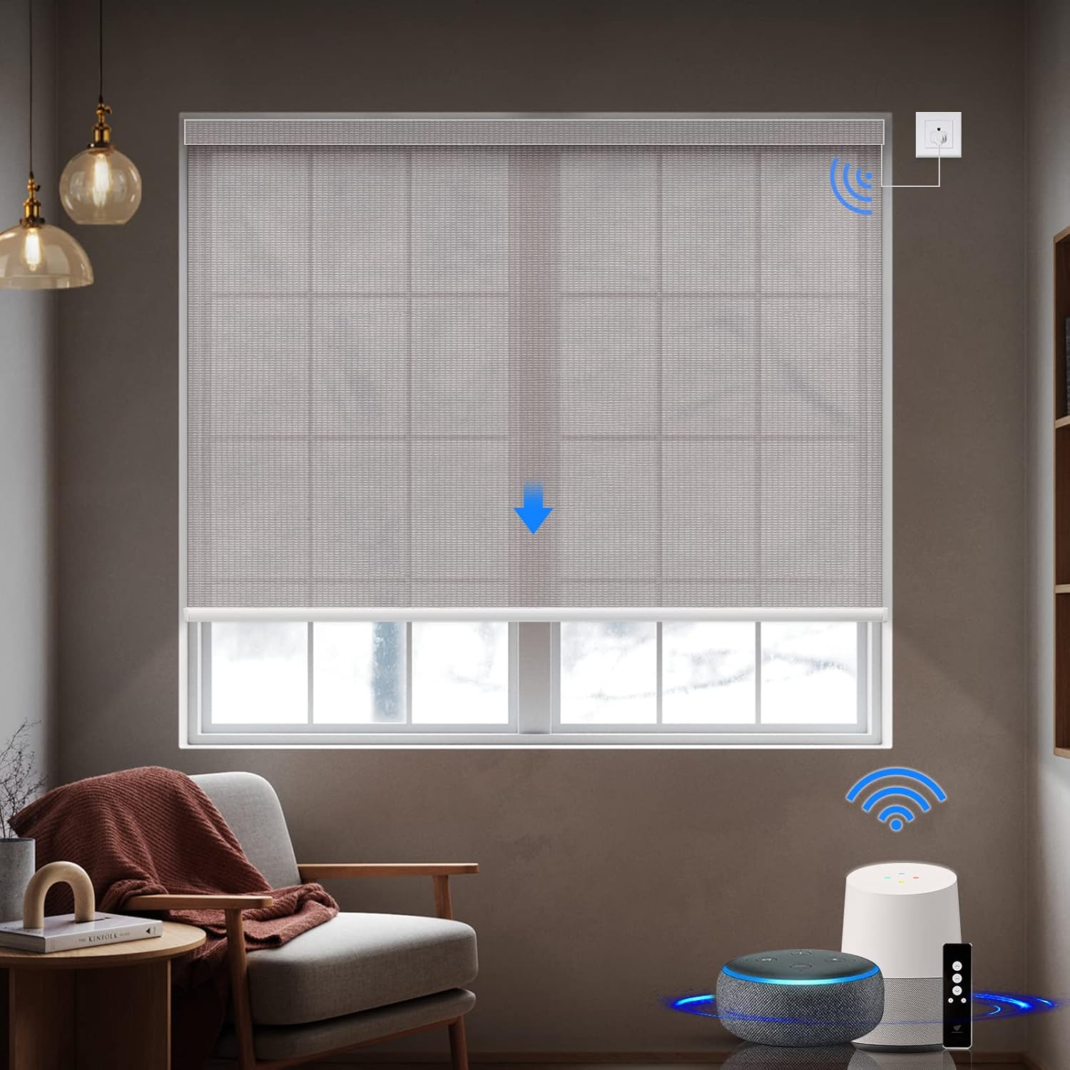 Amazon.com: Weffort Motorized Light Filtering Roller Shade Work with ...