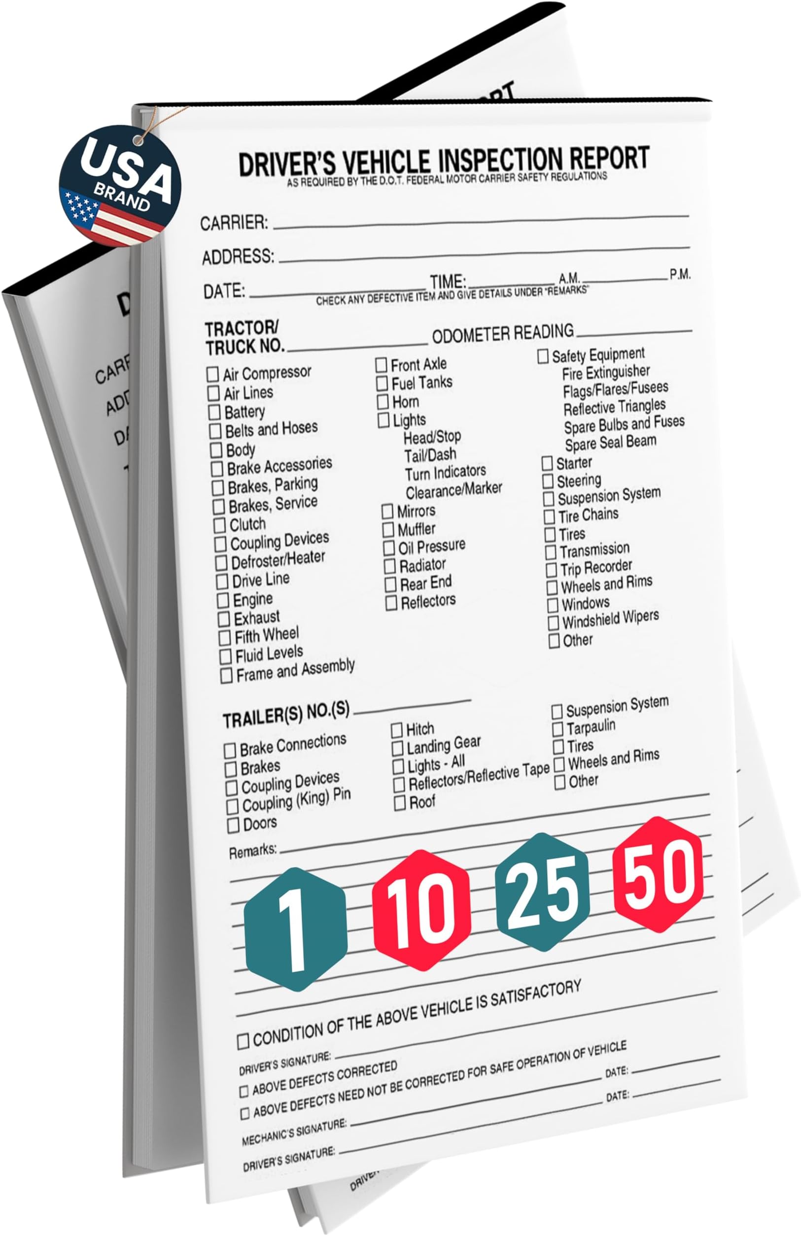 Amazon.com : 10 Pack Detailed Driver Vehicle Inspection Report Book, 2 ...