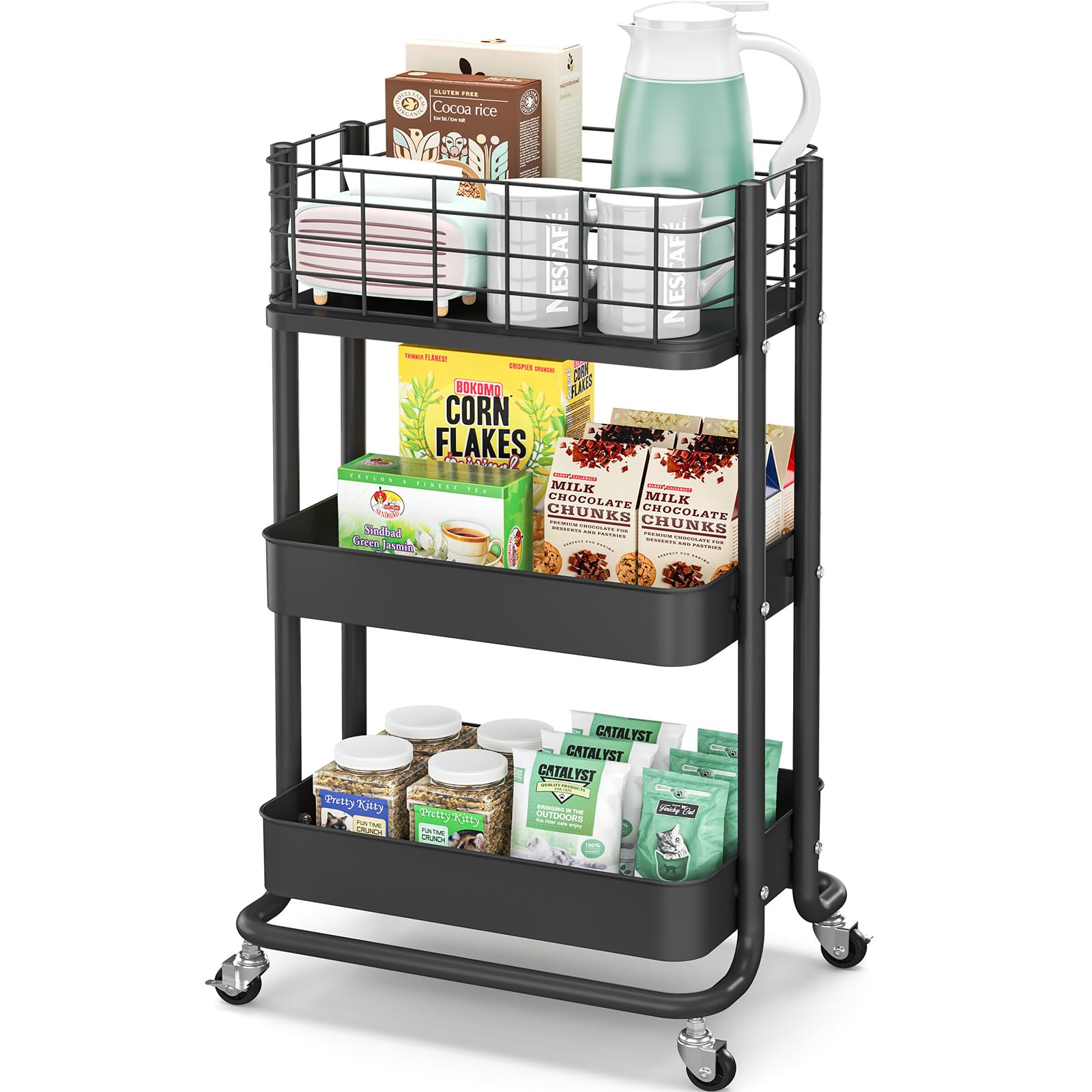 Snapklik.com : KINGRACK 3 Tier Rolling Cart, Metal Mobile Storage Shelf