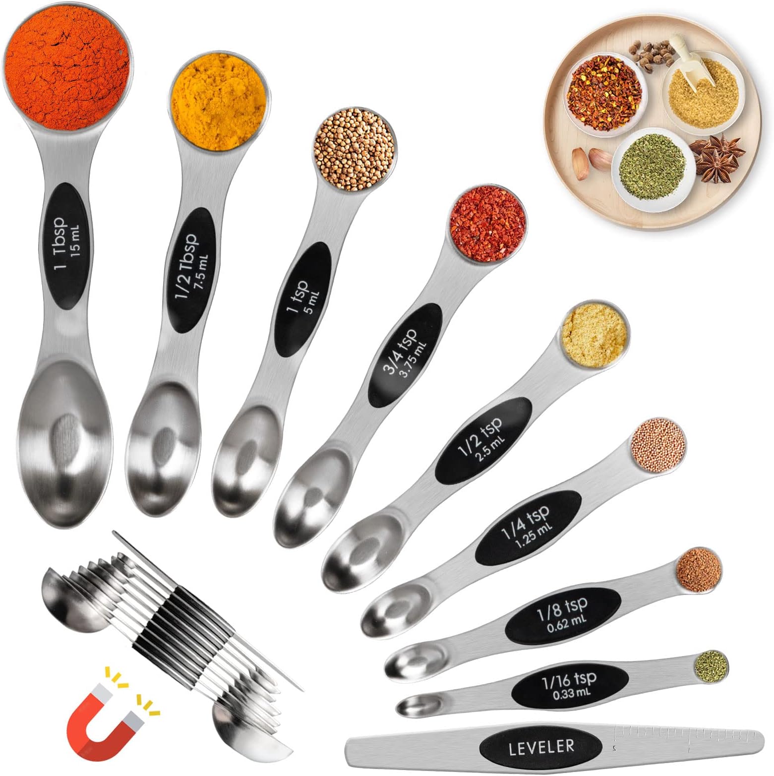 Amazon.com: rimaxao [9 Pack] Magnetic Measuring Spoons Set Dual Sided ...