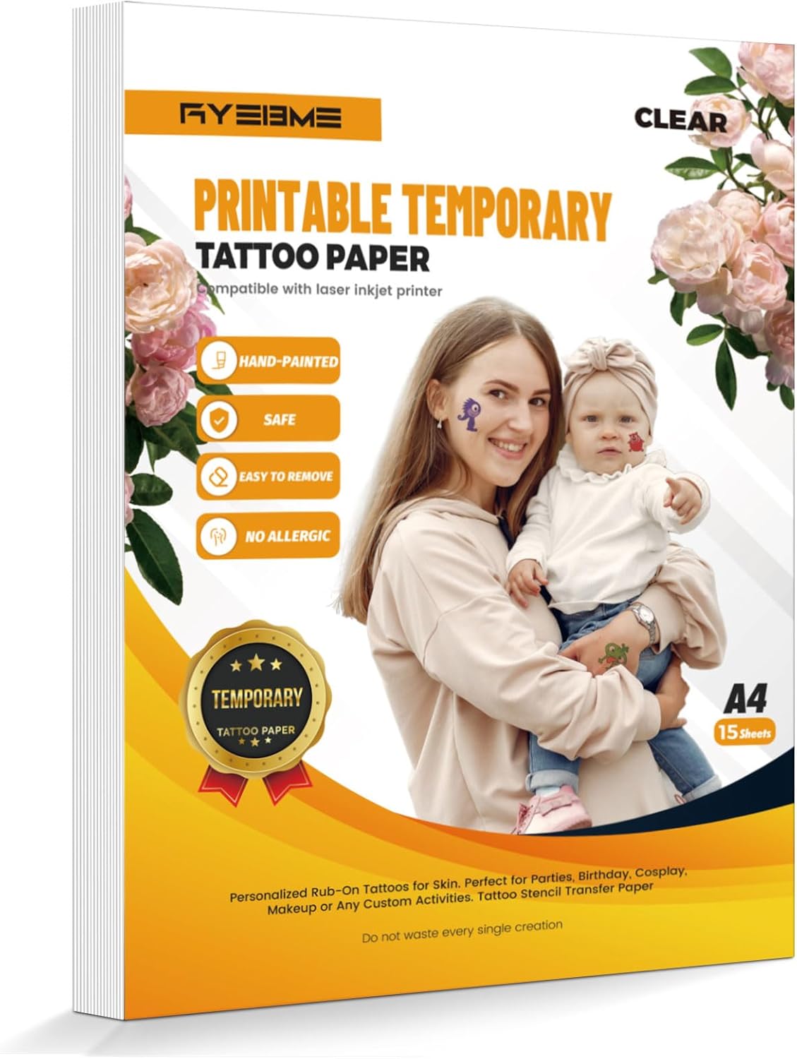 Ryebme Clear Printable Temporary Tattoo Transfer Paper for Laser ...