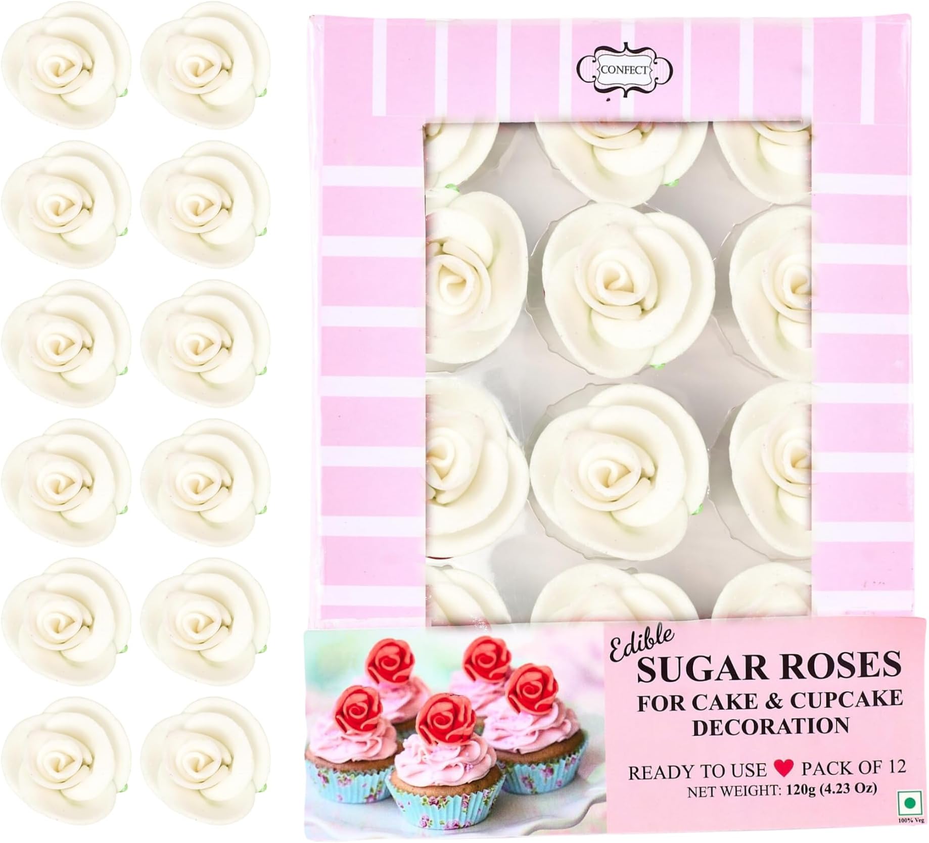 Amazon.com: Wilton Pre-made Royal Icing Candy, White Roses, Large ...