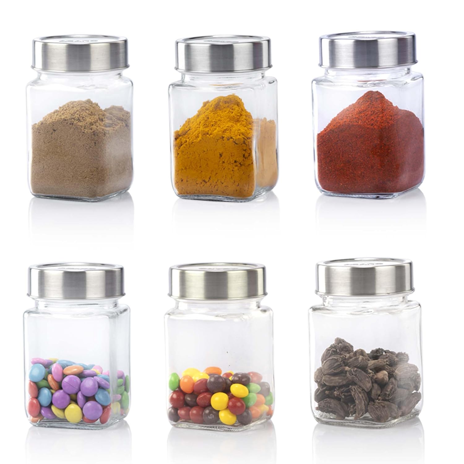 Buy AGARO Elegant Cube Jar 310 ml, Steel Lid, Storage Glass Container ...