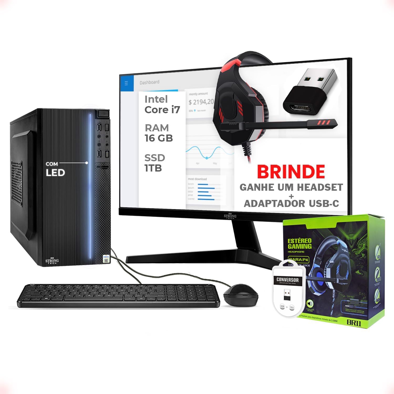 Computador Completo Intel Core i7 16GB SSD 1TB + Headset + Adaptador ...