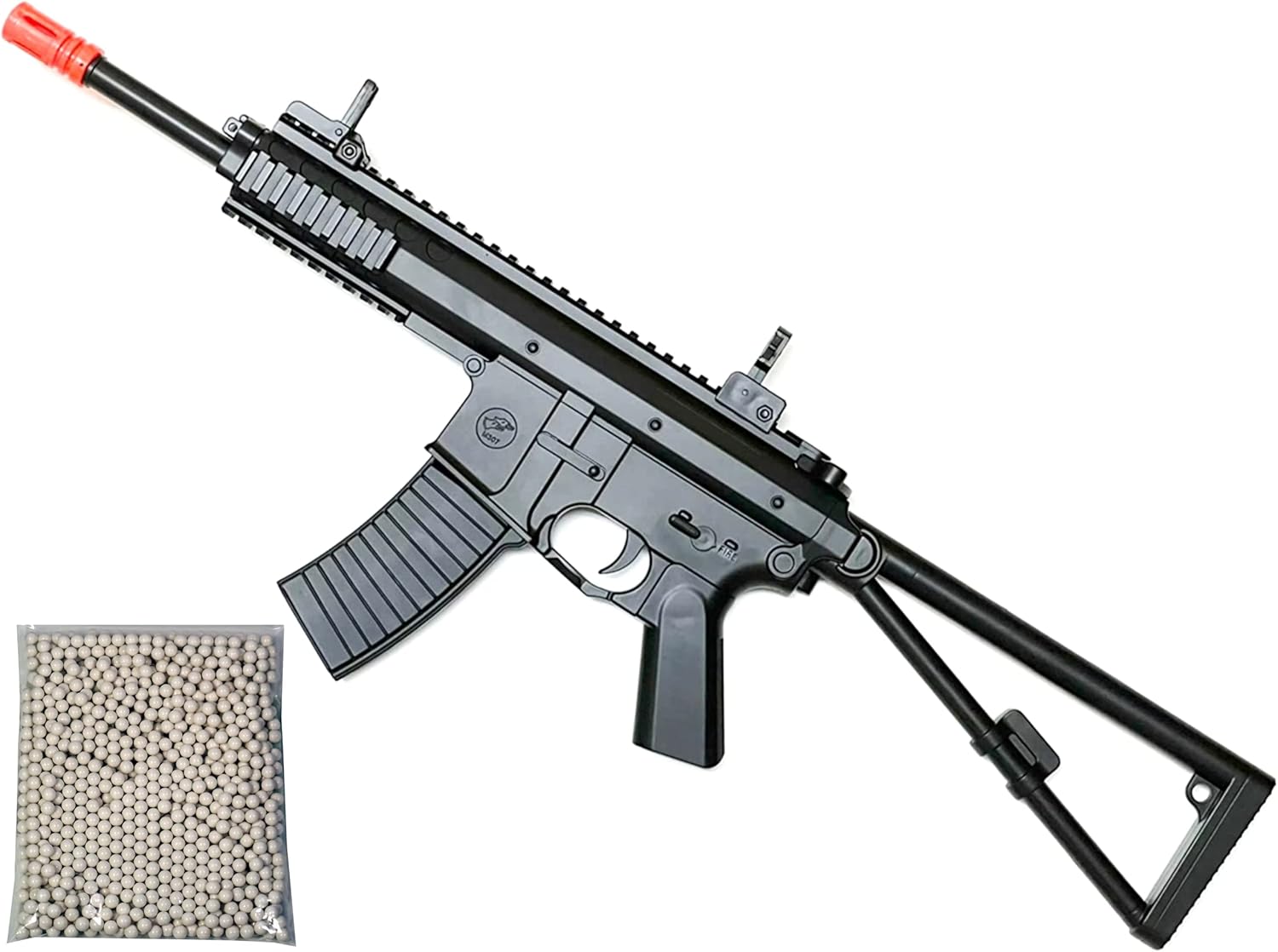 Amazon.com: Airsoft 彈簧動力步槍 可折疊庫存 DE M307 可調式上蓋 手動安全 300 FPS 免費提供 1000 ...