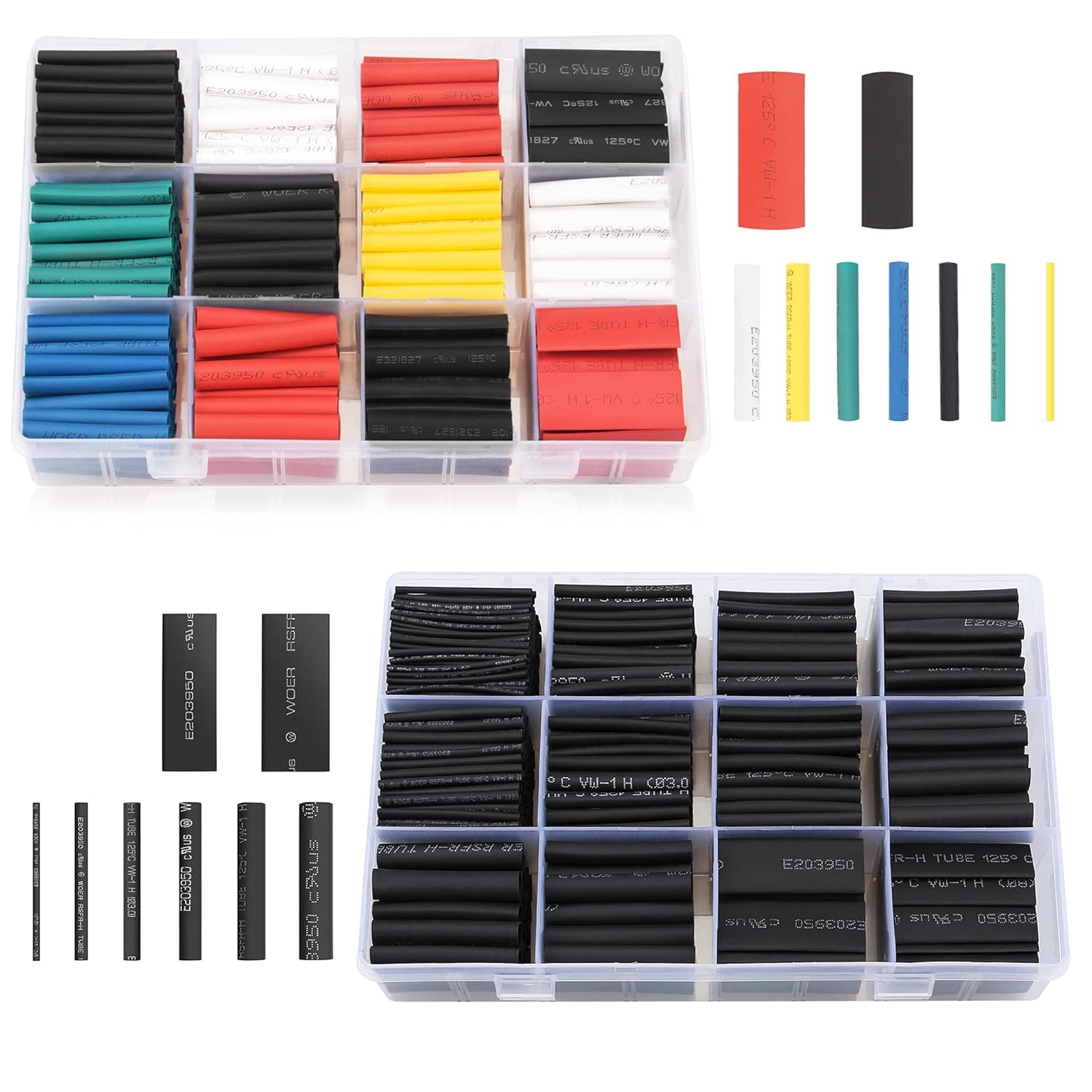 650 pcs Black Heat Shink Tubing and 650 pcs Colorful Heat Shink Tubing ...