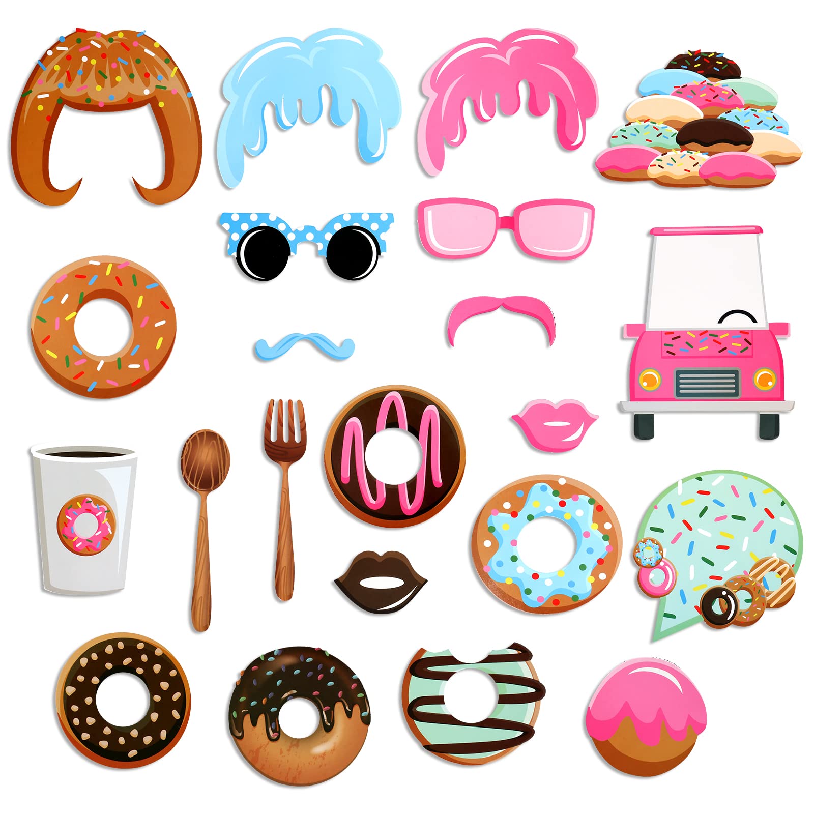 OPUHOHR 22Pcs Donut Photo Booth Props, DIY Donut Birthday Party Selfie ...