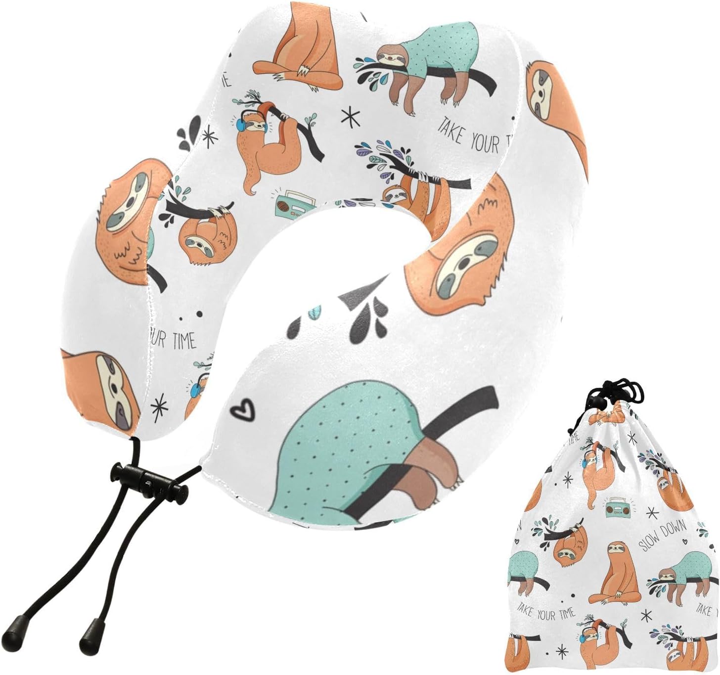 YOUJUNER Travel Pillow Cute Animal Sloth Pattern Memory Foam Neck ...