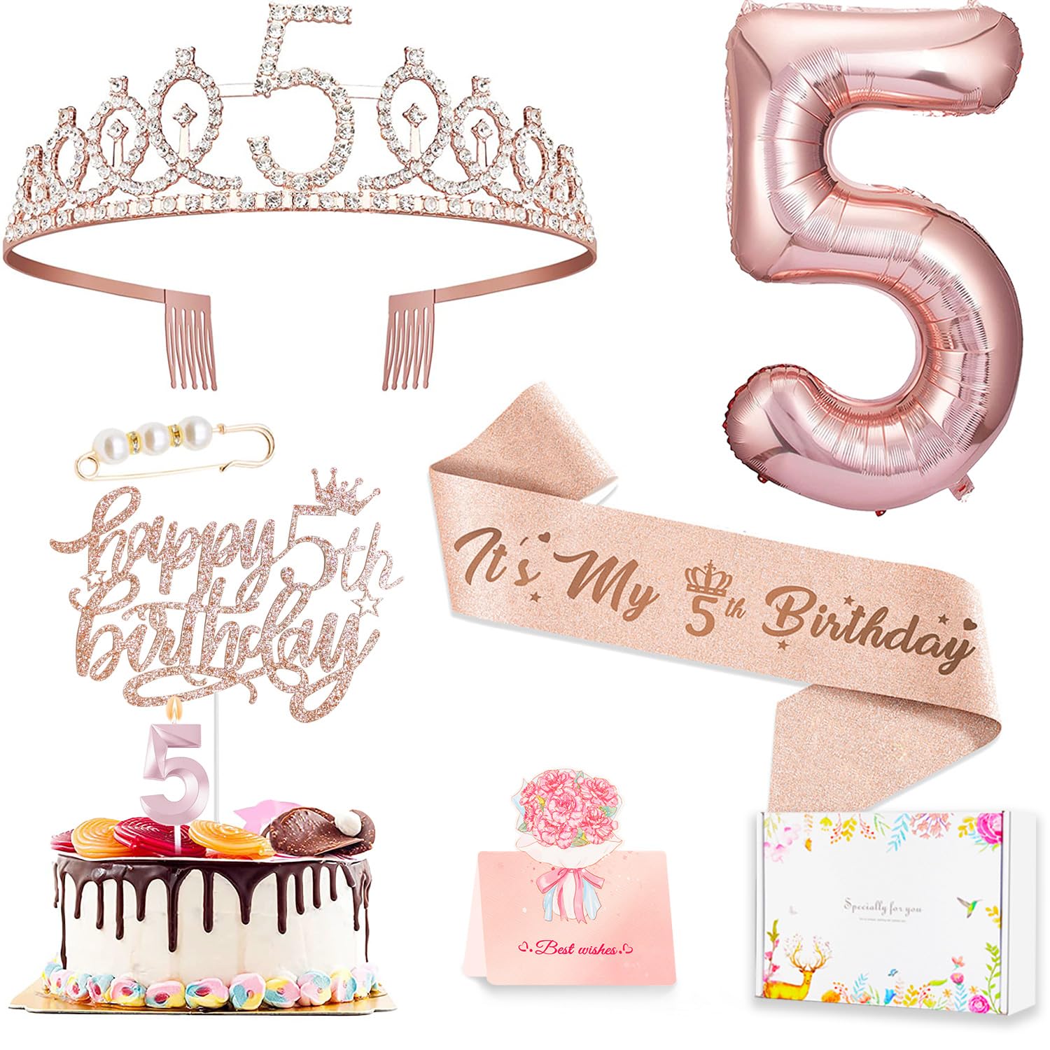 Snapklik.com : 5th Birthday Decorations Girl, Including 5 Year Old ...
